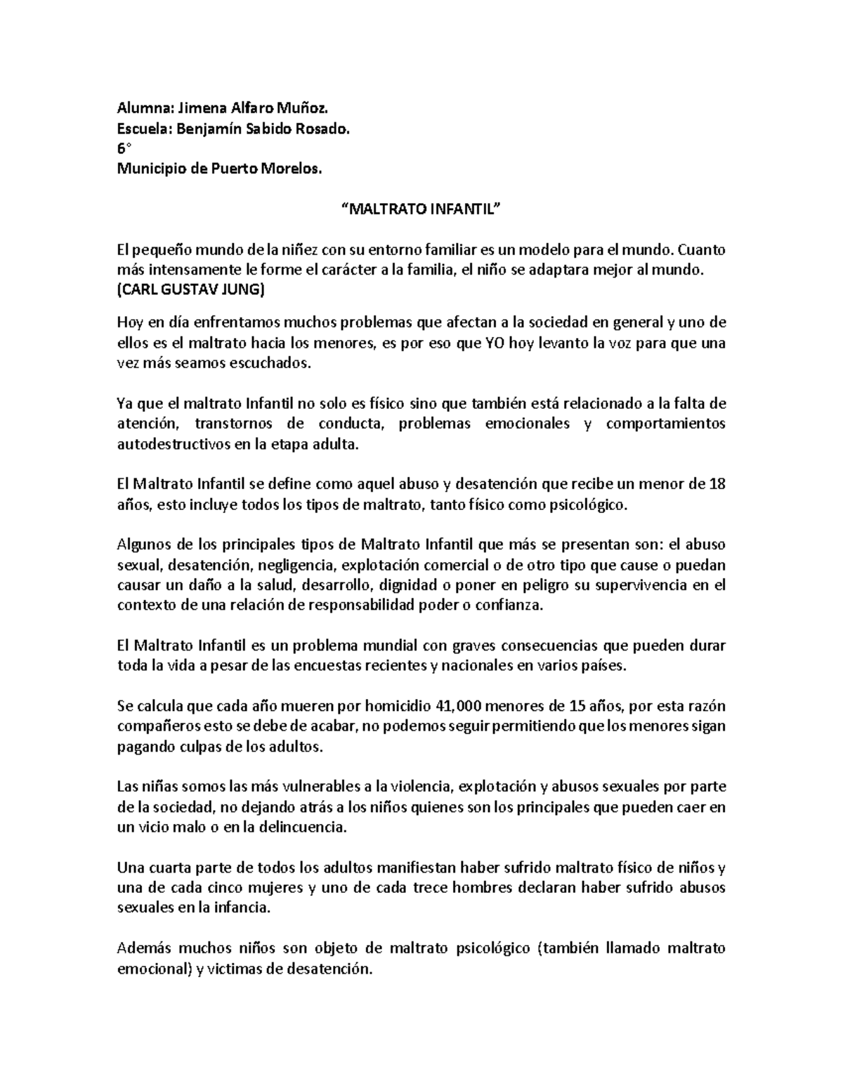 Resumen sobre el Maltrato Infantil: Jimena Alfaro Muñoz - Studocu