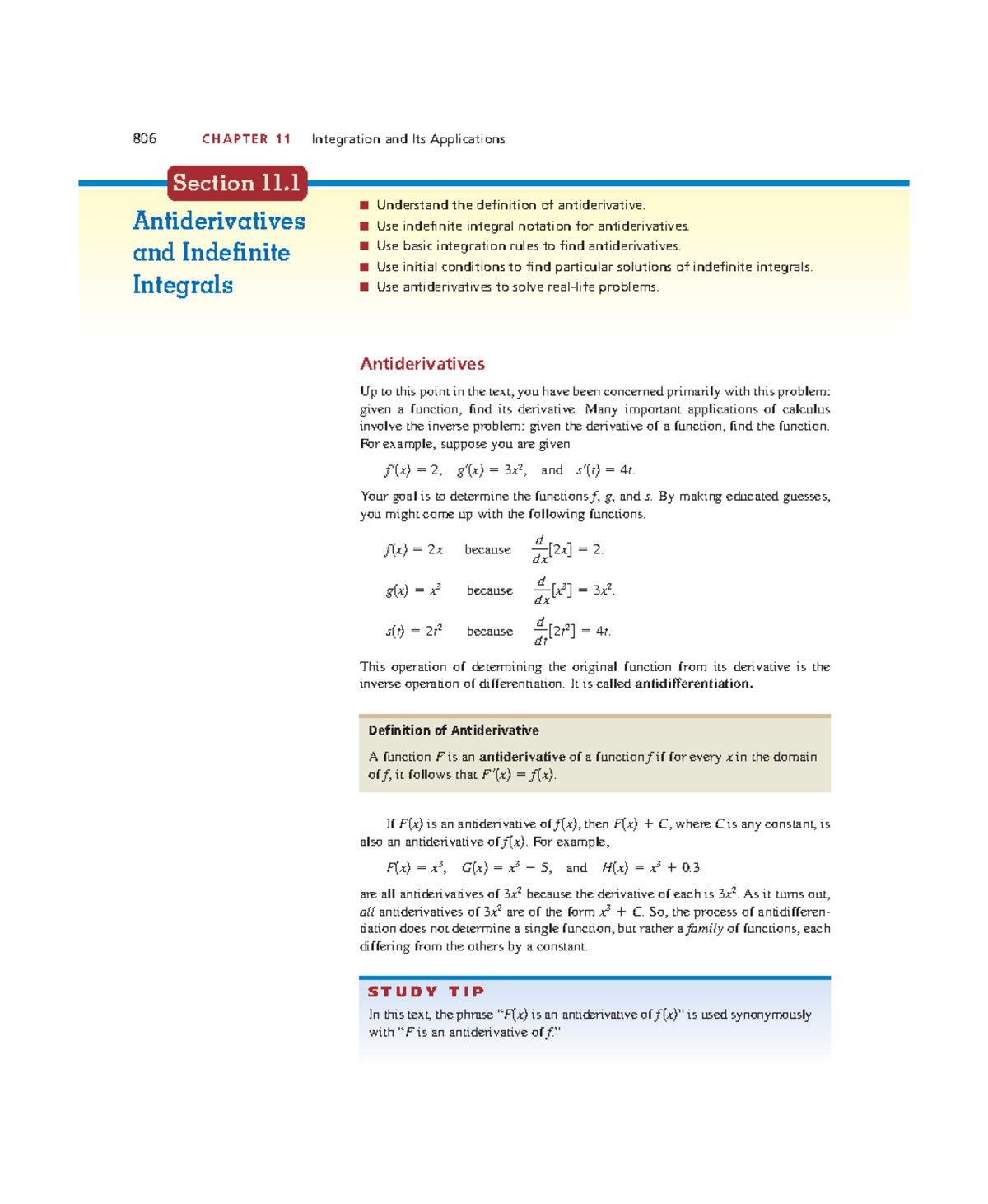 Math ch10-6 - math work - Understand the definition of antiderivative ...