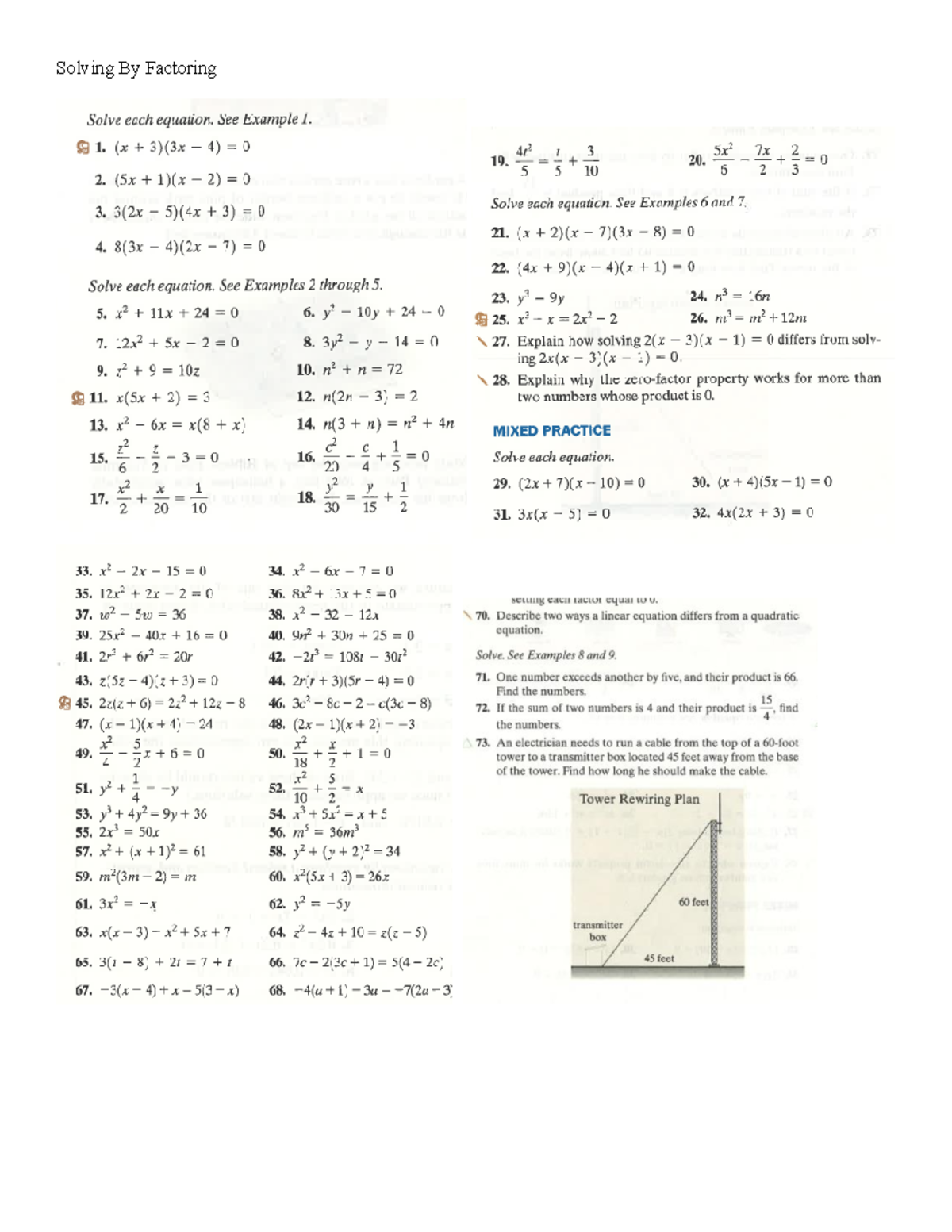 6.8 Solving equations by Factoring - Solving Factoring Solve each ...