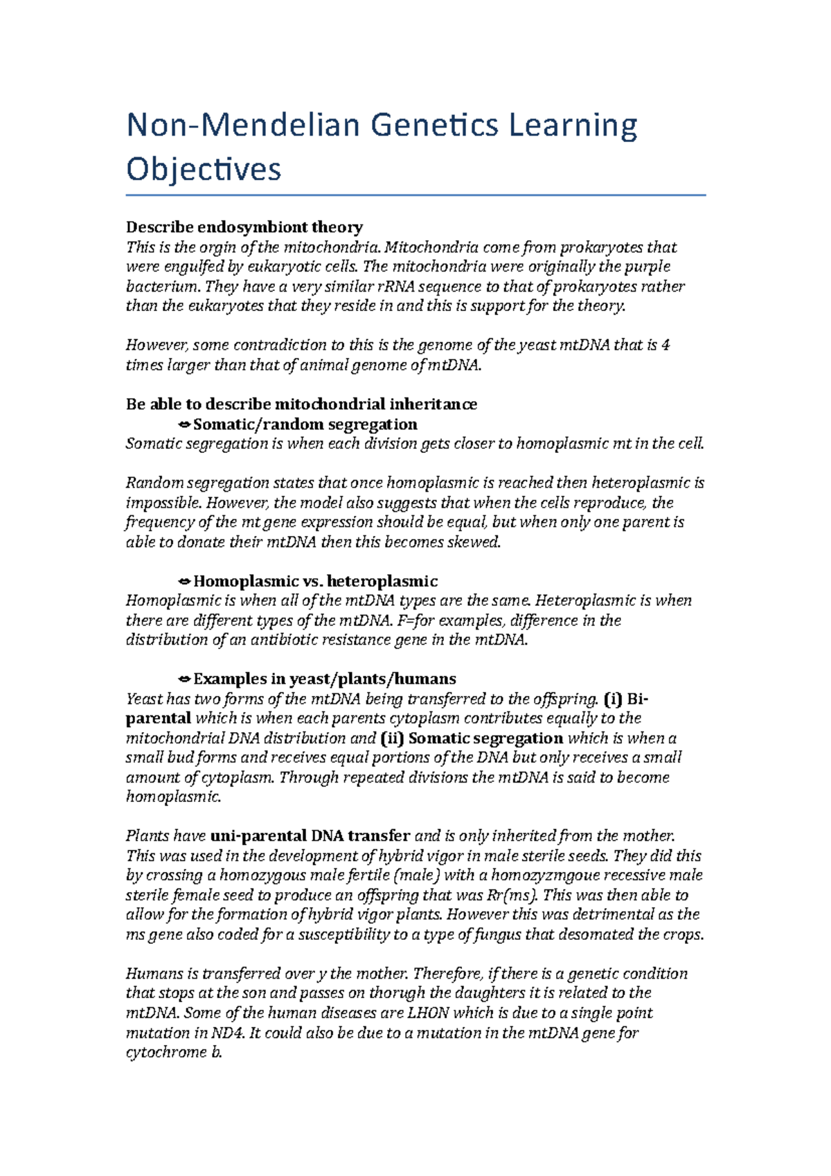 Non-Mendelian Genetics Learning Objectives - Non-Mendelian Genetics ...