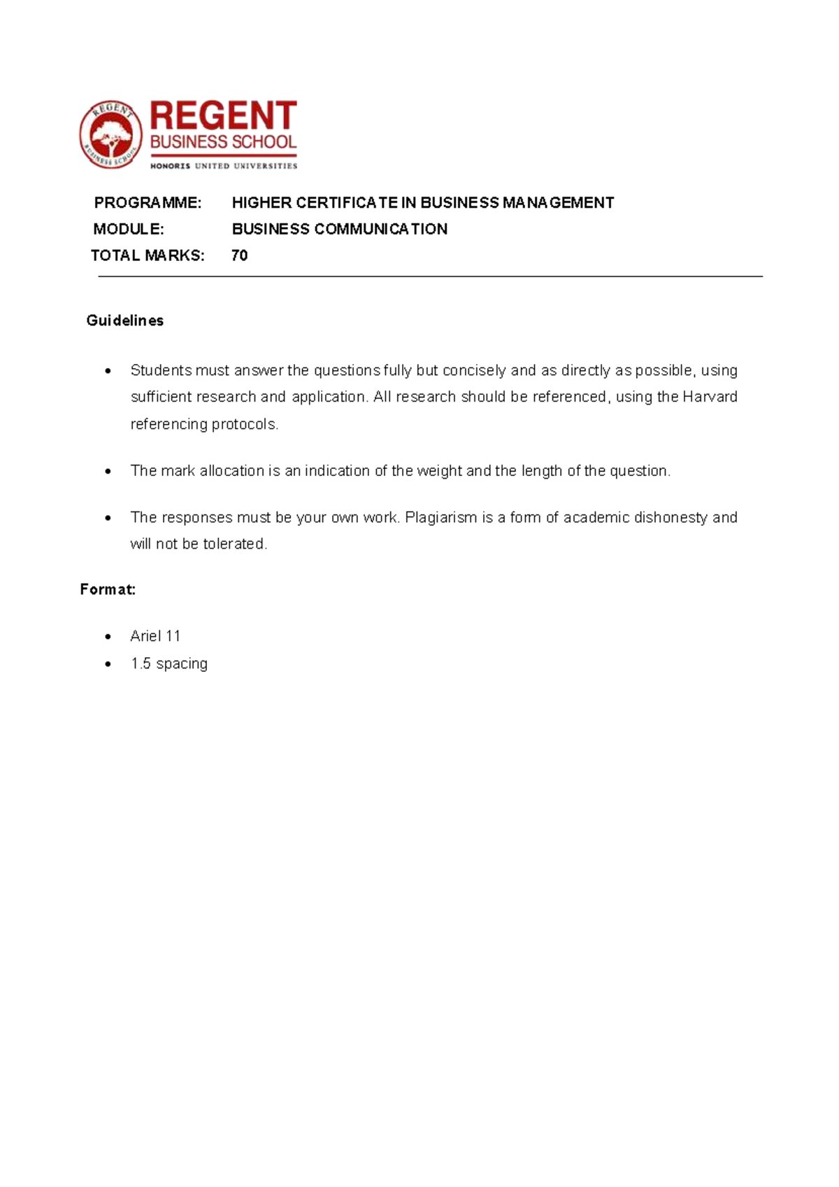 HC Business Communication Guidelines and Marking Criteria - Studocu