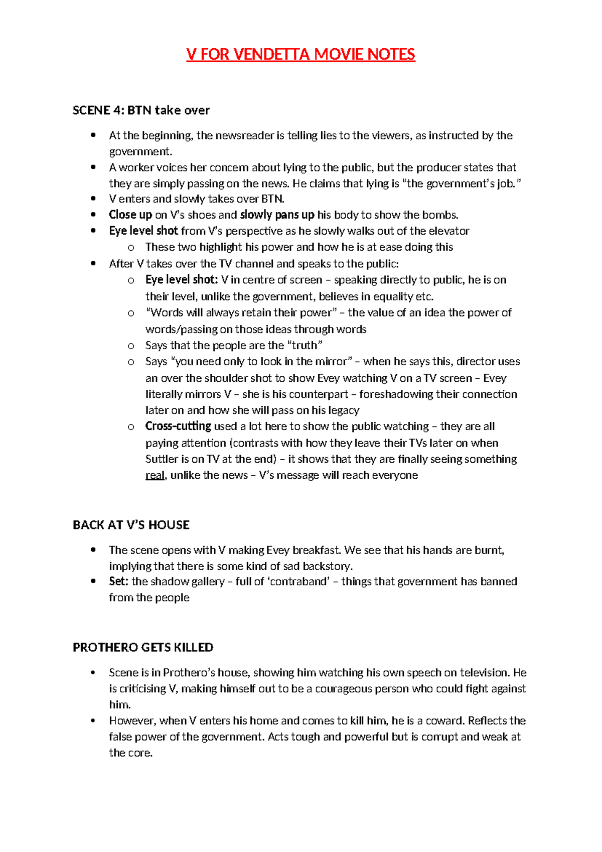V FOR VENDETTA MOVIE NOTES: SCENE 4 ANALYSIS AND THEMES - Studocu