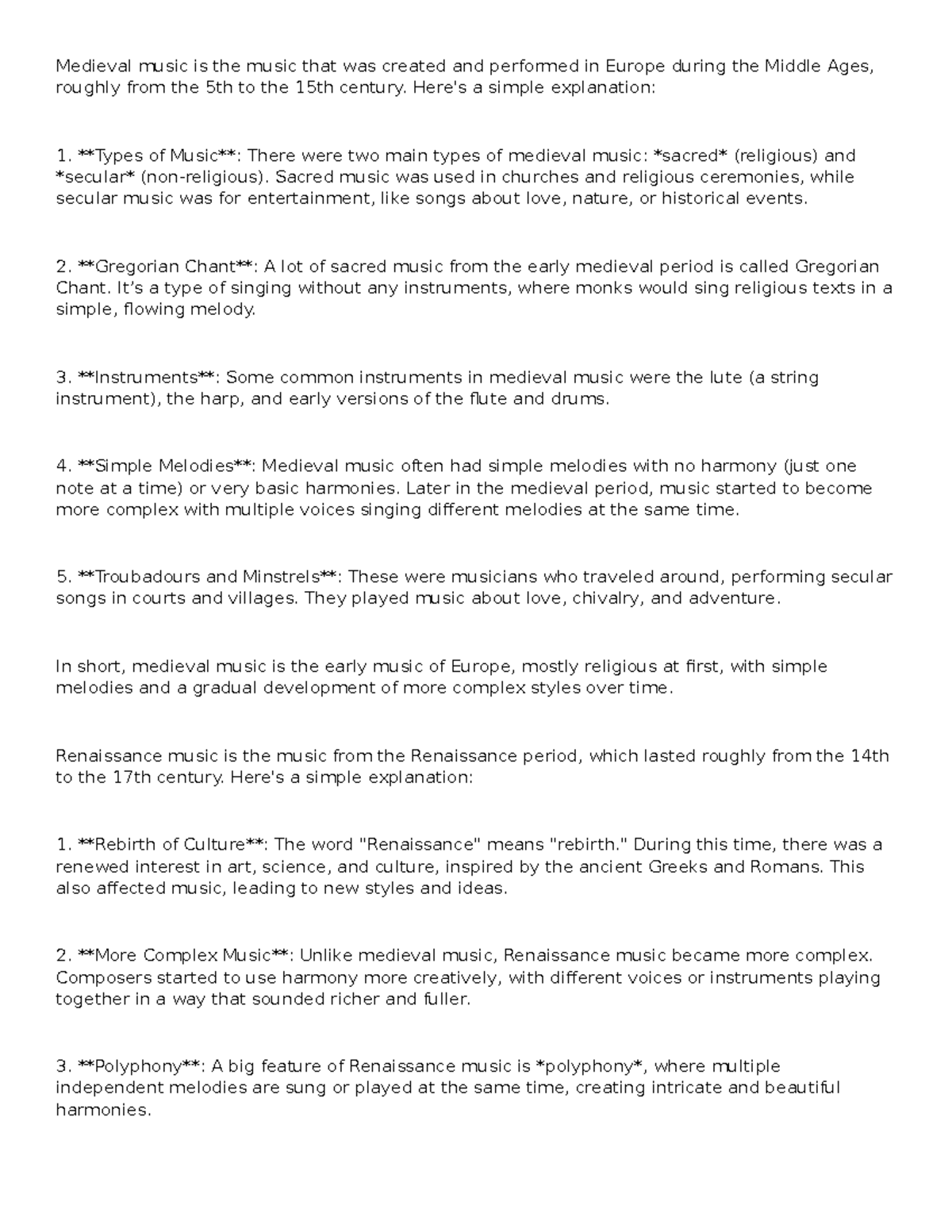 MUS 101: Overview of Medieval Music and Its Evolution - Studocu