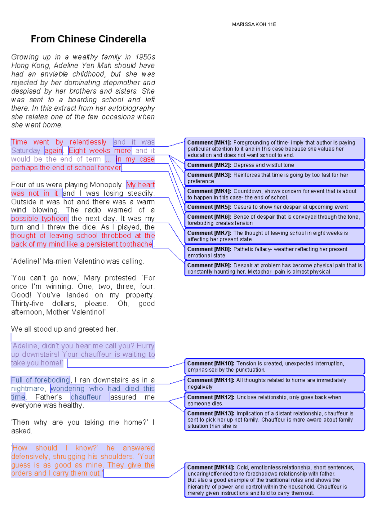 Chinese Cinderella Analysis: Adeline Yen Mah's Struggles in 11E - Studocu