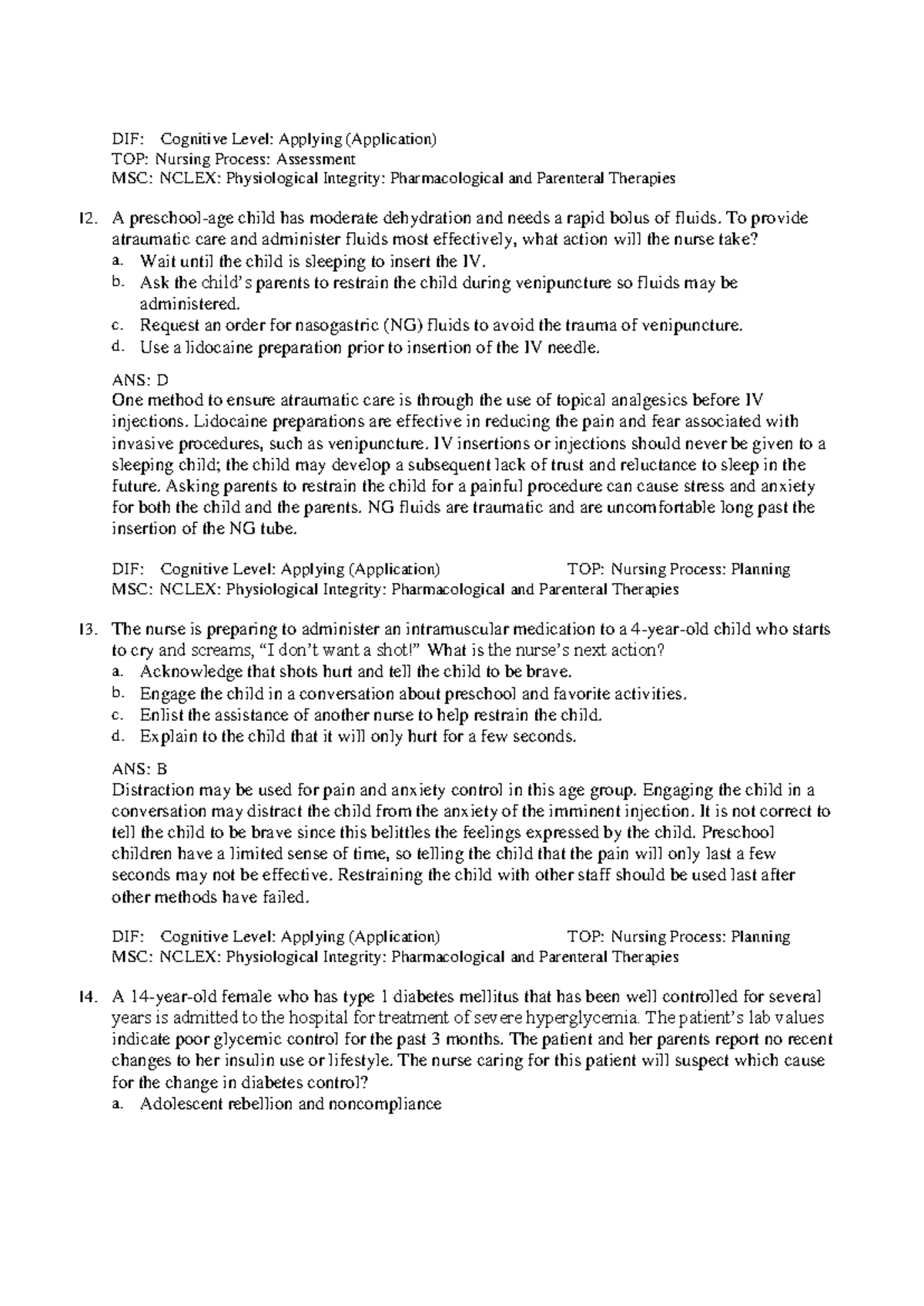 Test Bank: NCLEX Pharmacology & Nursing Process Assessment - Studocu