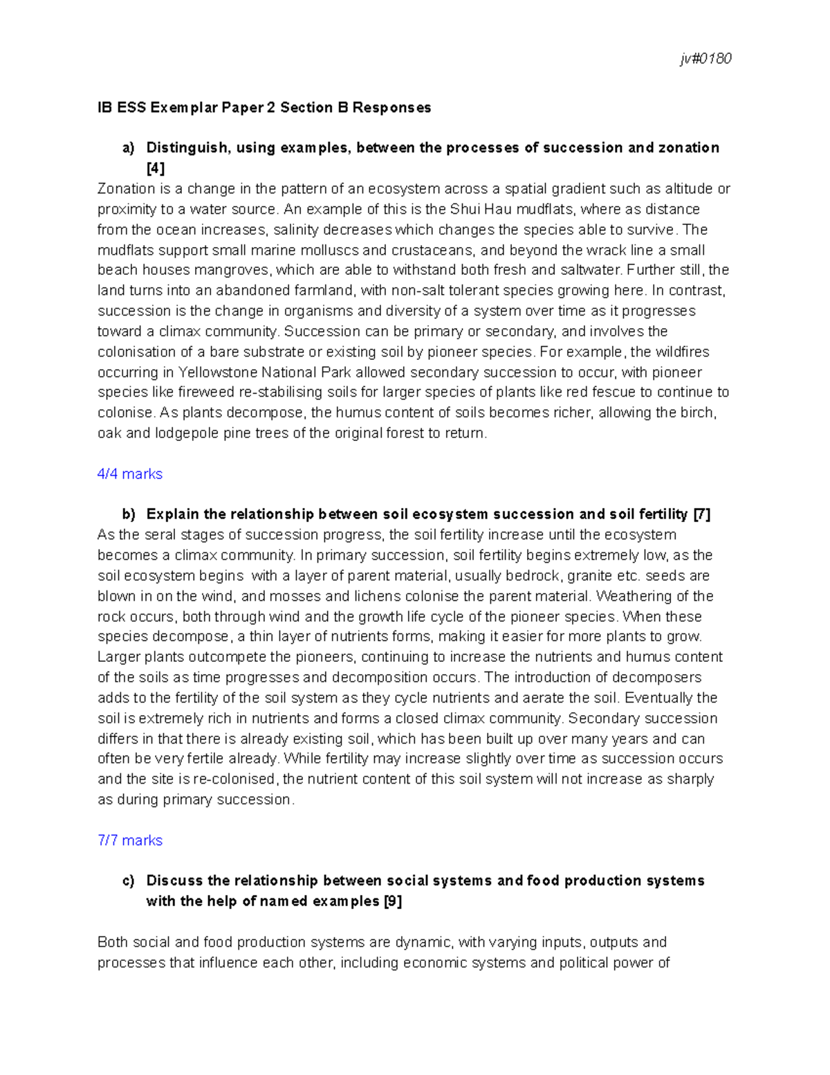 IB ESS Paper 2 [20 Mark] Exemplar Responses on Succession, Zonation ...
