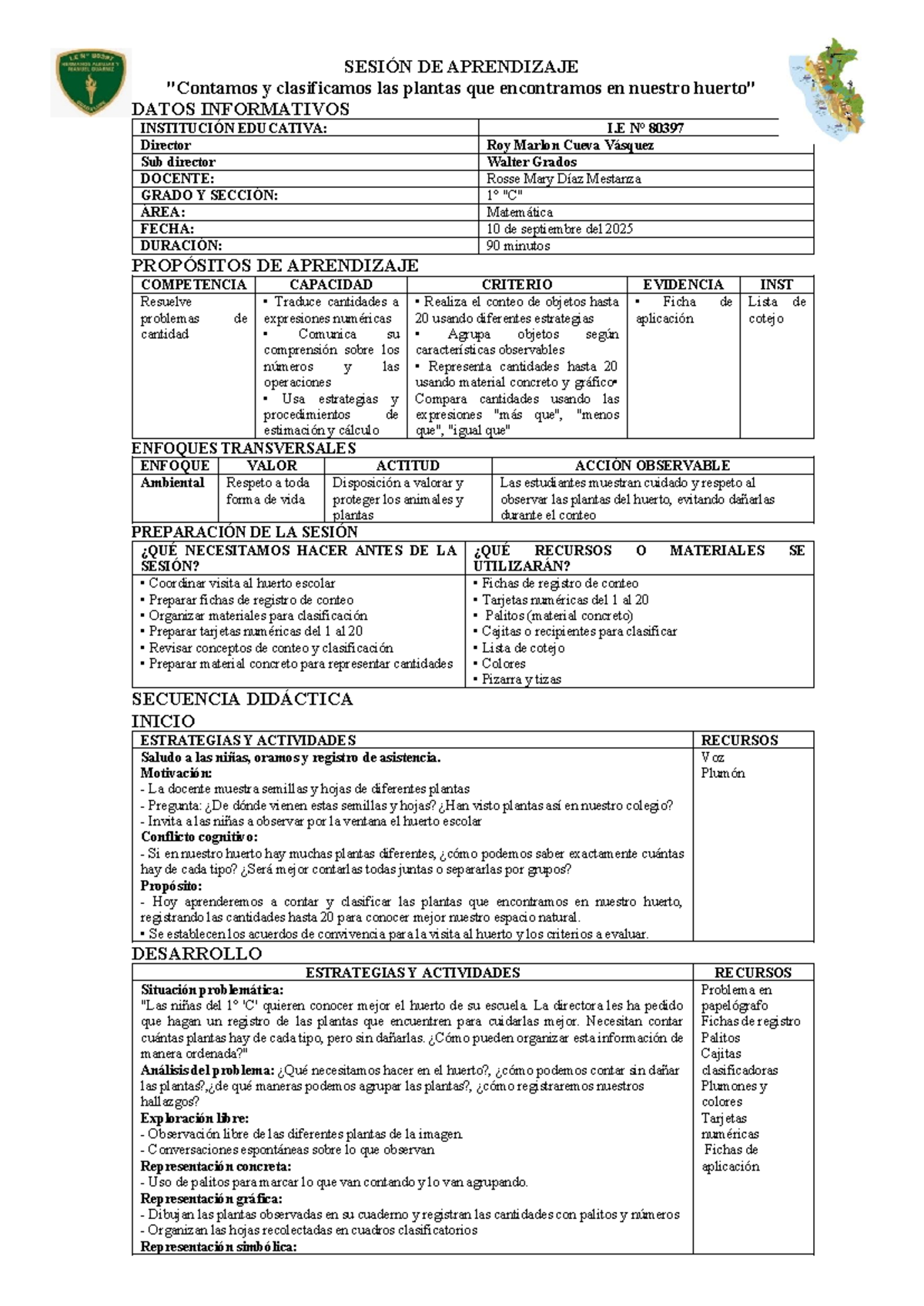 SESION DE APRENDIZAJE: Contamos y Clasificamos Plantas en el Huerto ...