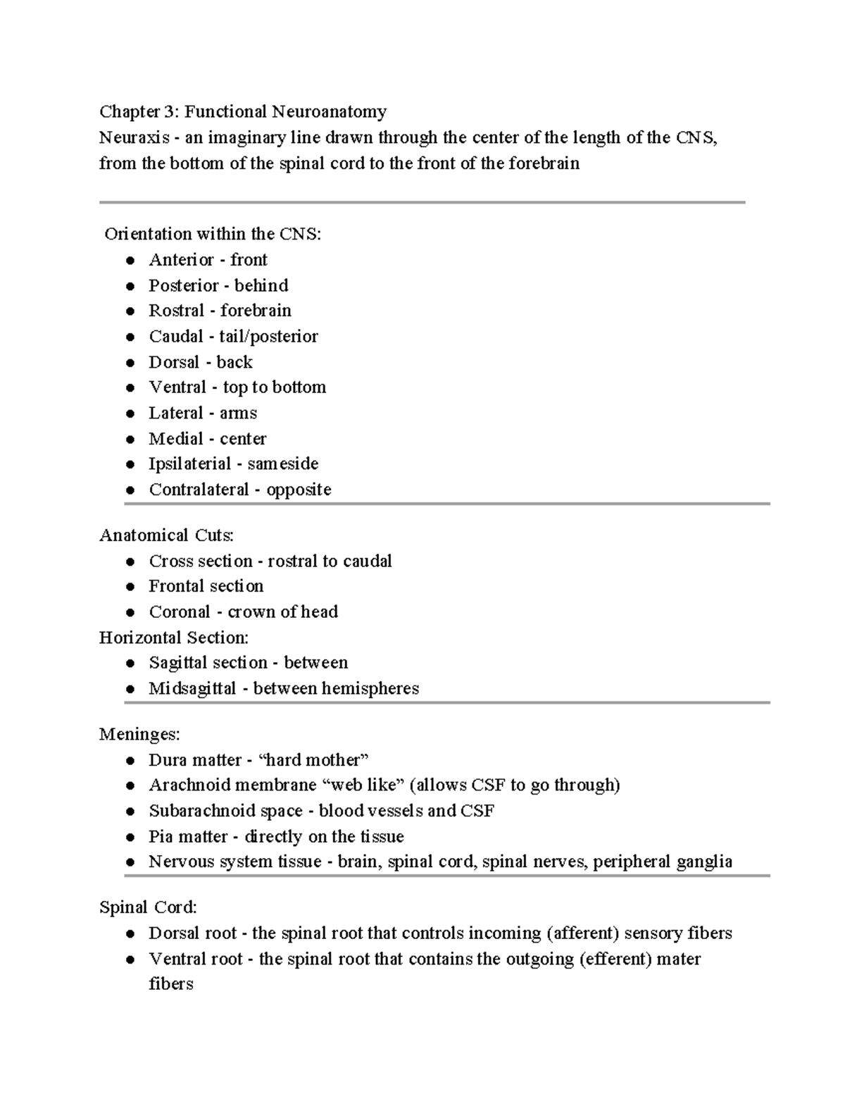 Neuroanatomy Overview: Chapter 3 - CNS Structures & Functions - Studocu