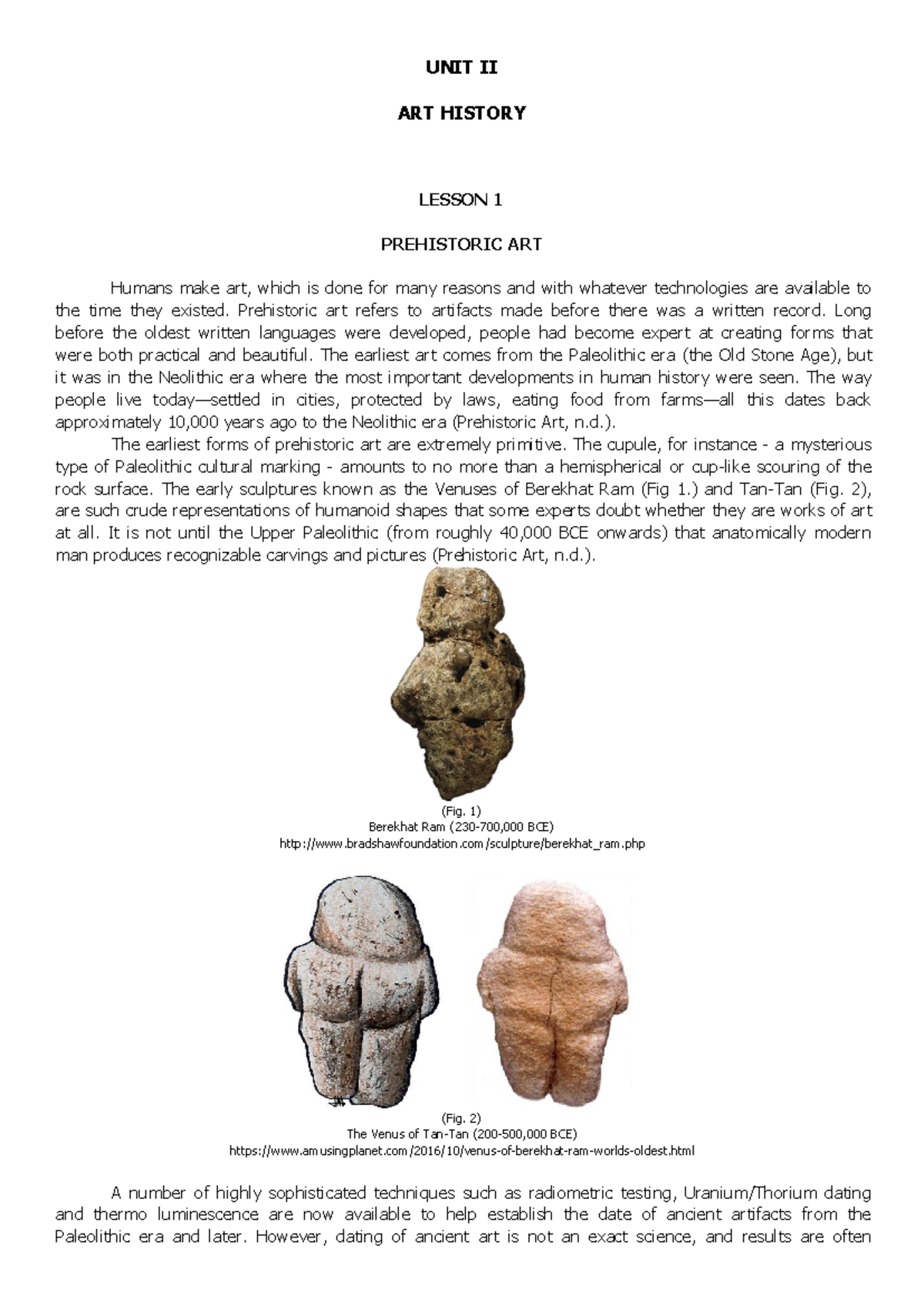 Pre-Historic Art - This lecture discusses the pre-history of art - UNIT ...