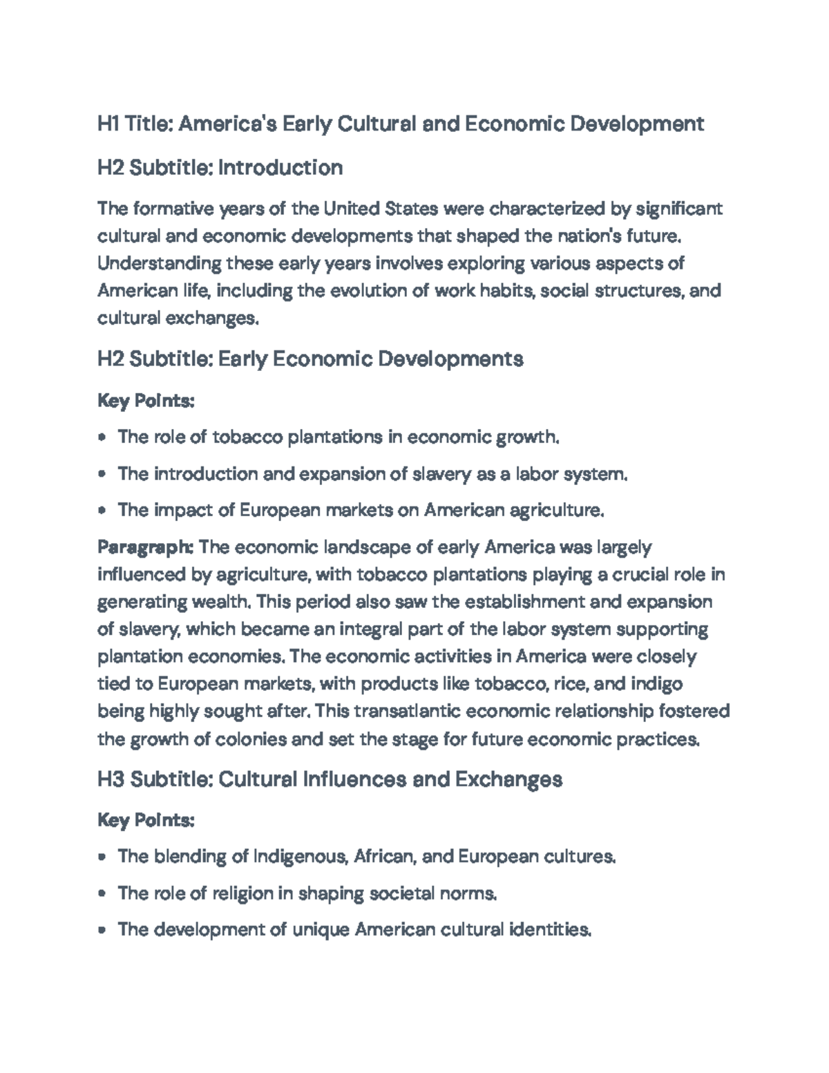 America's Early Cultural & Economic Development: Key Insights (HIST 101 ...
