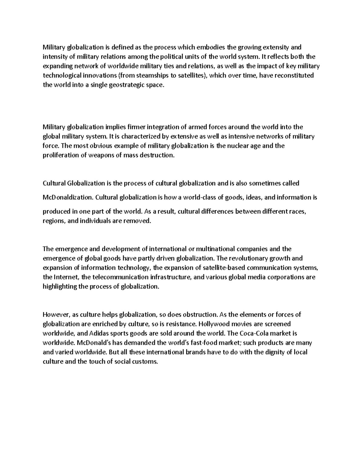 Minor 5 - Military globalization is defined as the process which ...
