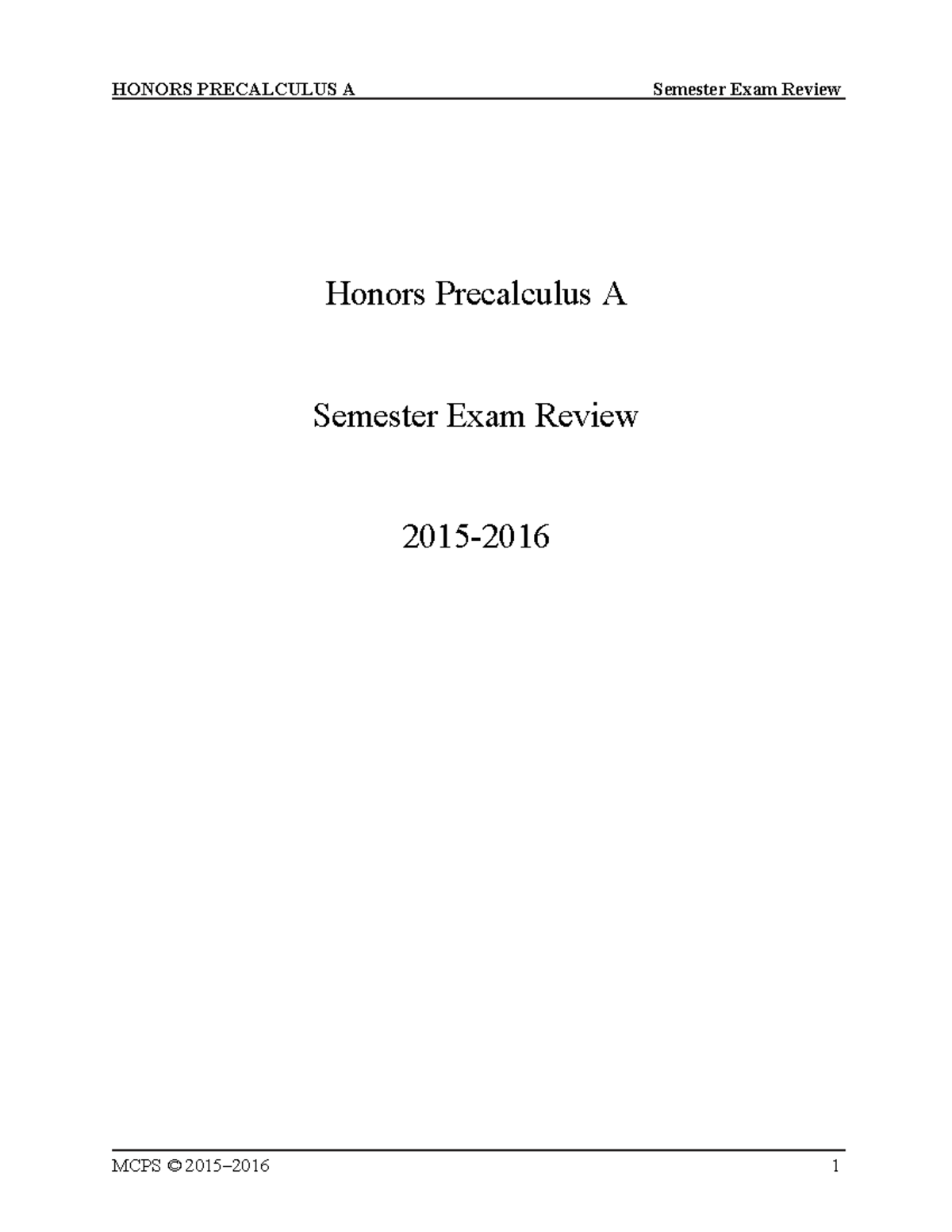 HONORS PRECALCULUS A Semester Exam Review 2015-2016 - Studocu