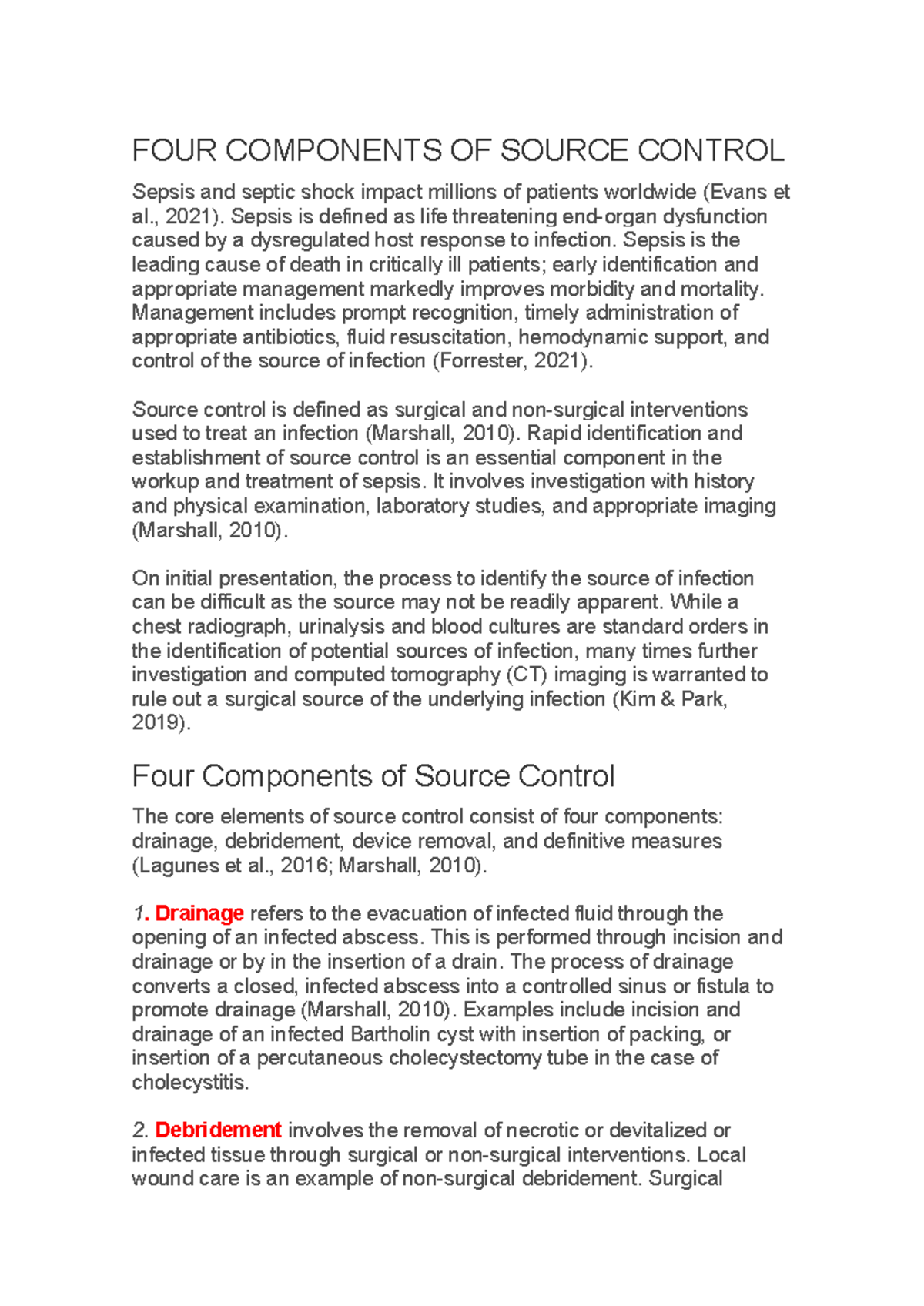 FOUR Key Elements of Source Control in Sepsis Management - Studocu