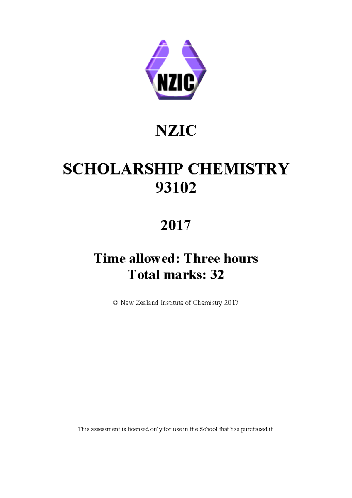 2017 NZIC Chemistry Scholarship Exam - Detailed Analysis - Studocu