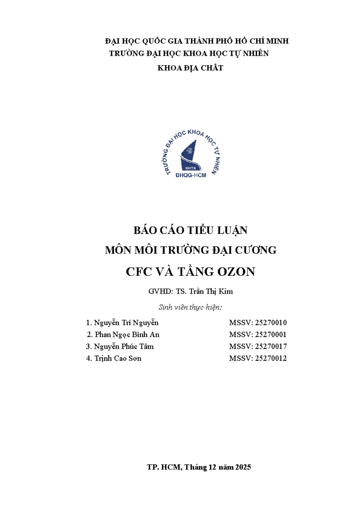 Tiểu luận Môi Trường Đại Cương: CFC và Tầng Ozone (MTDC) - Studocu