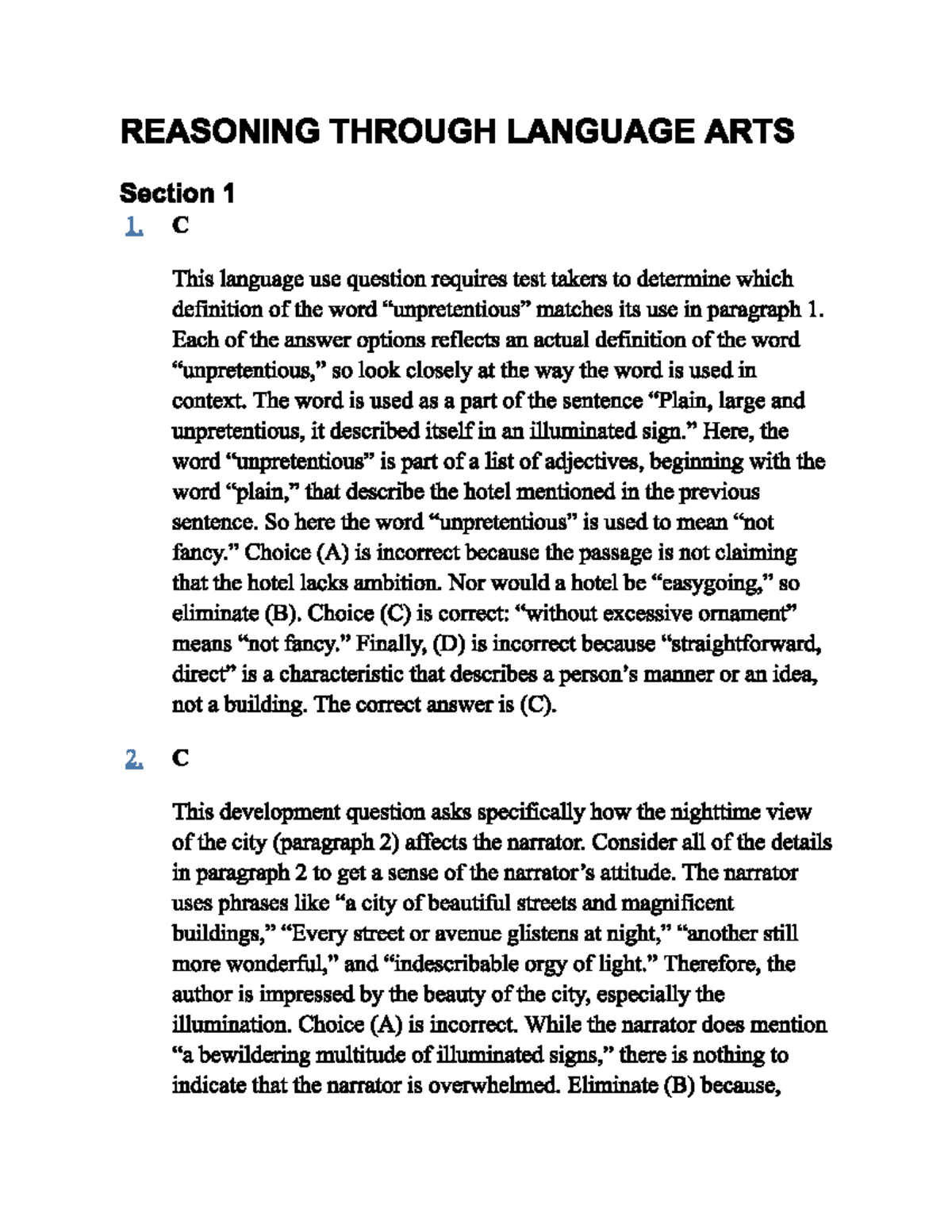 Princeton RLA (Practice Test 2 Answers) - REASONING THROUGH LANGUAGE ...