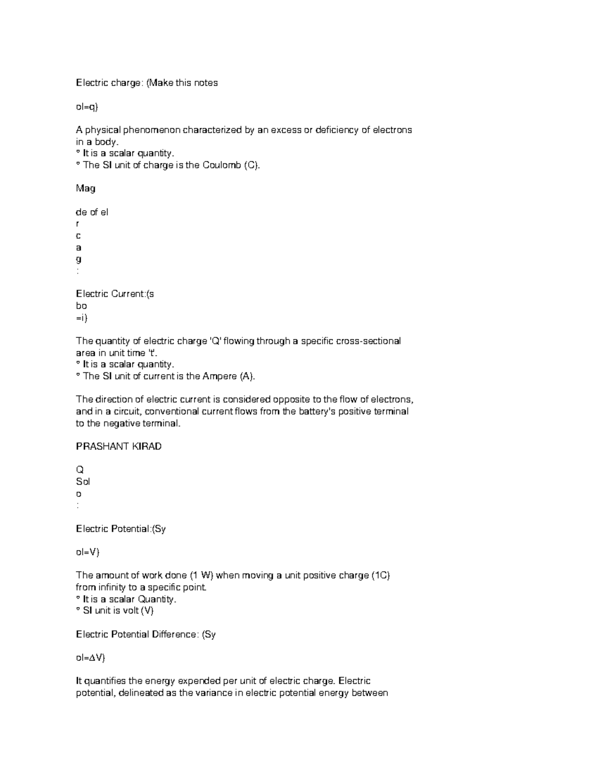 Electric Charge and Current Notes (Course Code: HGJUU) - Studocu