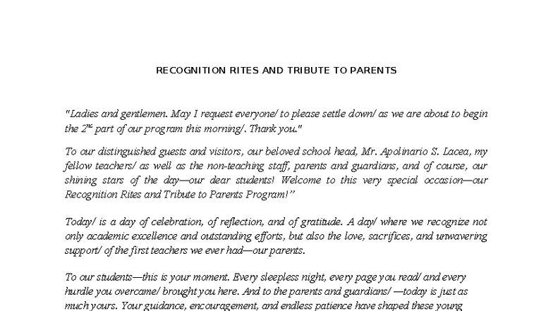 Recognition Rites & Tribute to Parents: A Celebration of Excellence ...