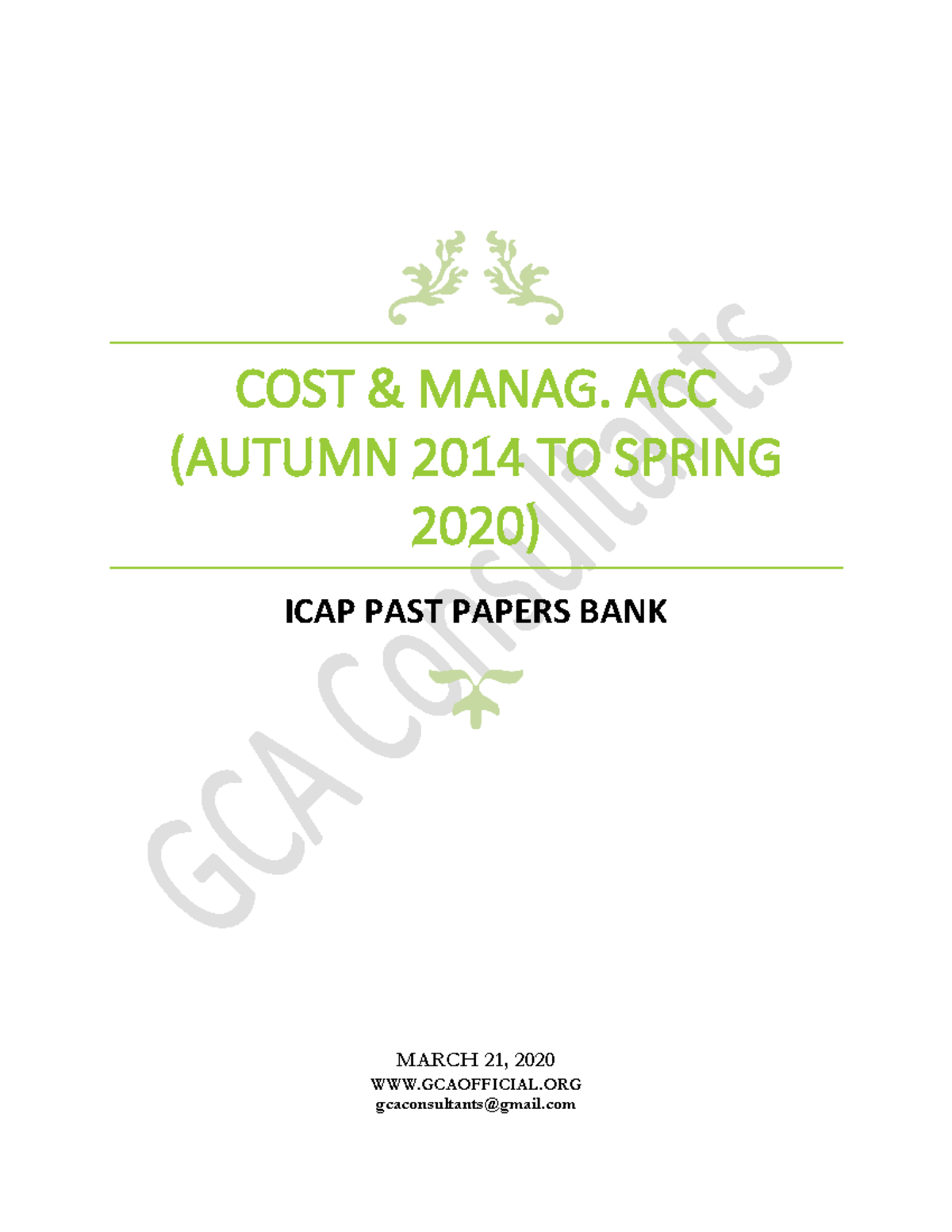 ICAP Cost & Management Accounting Past Papers Bank (2014-2020) - Studocu