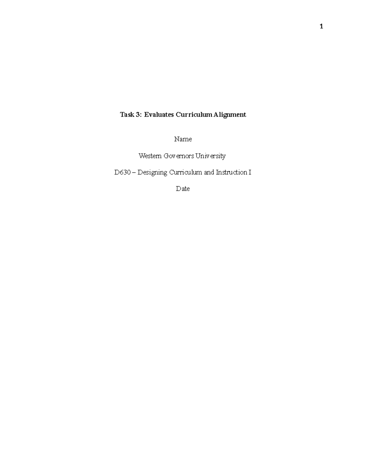 WGU D630 Task 3: Evaluating Vertical and Horizontal Curriculum ...