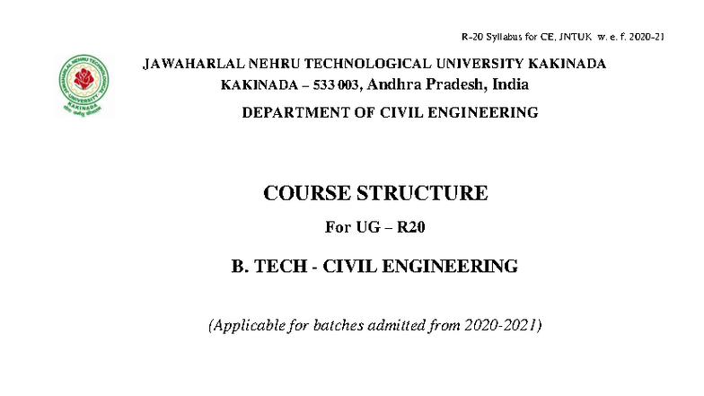 Civil Engg R20 Course Structure - JNTUK Syllabus Overview - Studocu