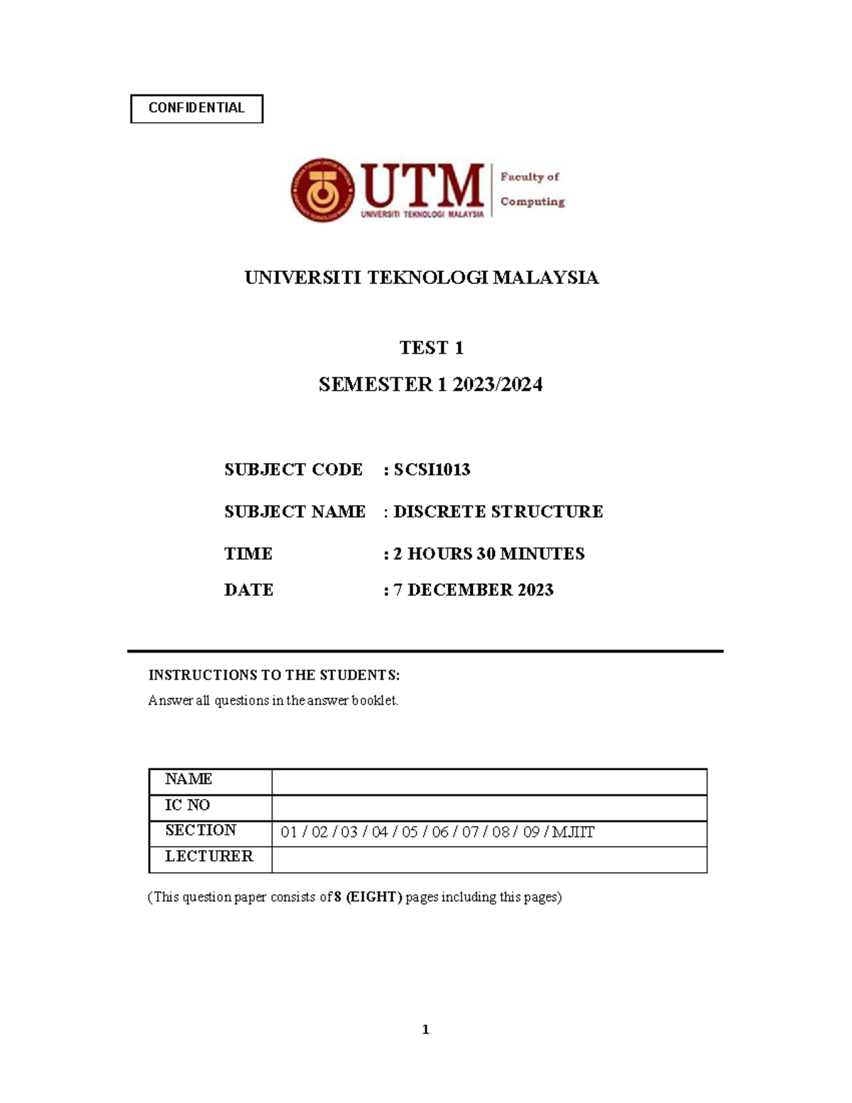 Midterm SCSI1013 - Discrete Structure Test 1 Practices - Studocu