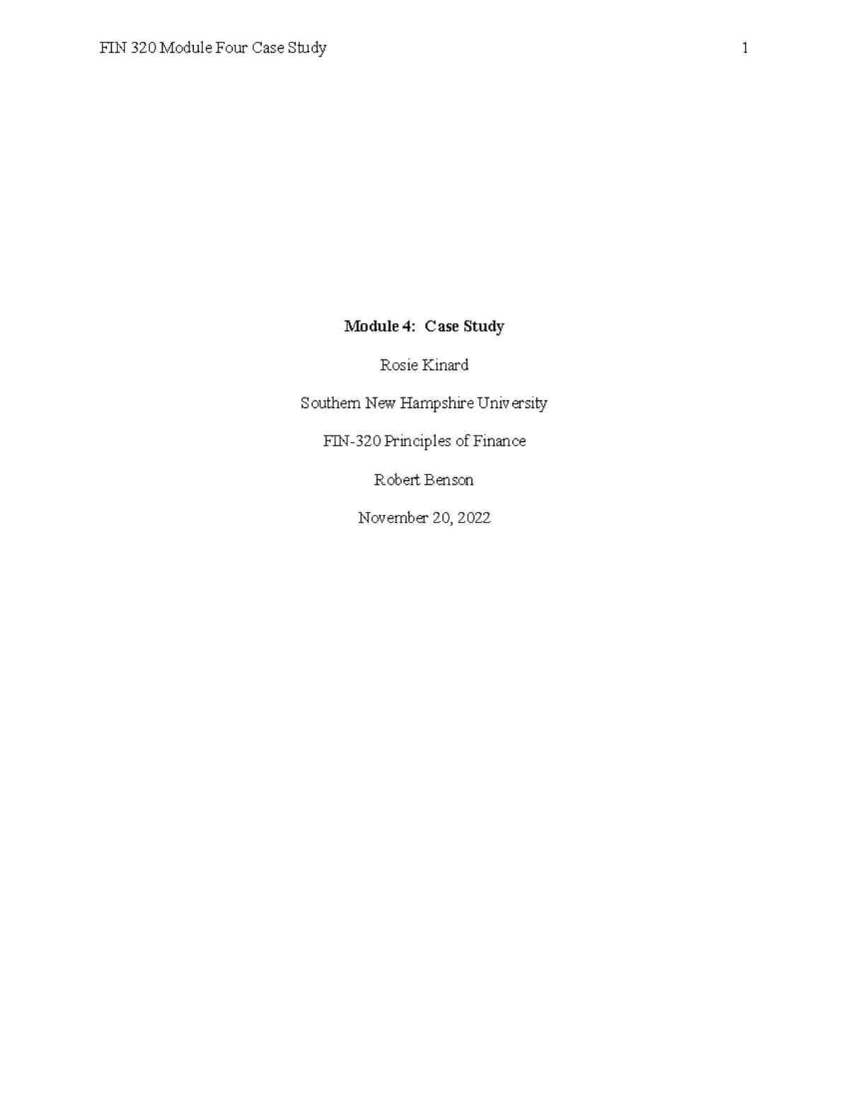 FIN-320 Module 4 Case Study: Evaluating Financial Health and Risks ...