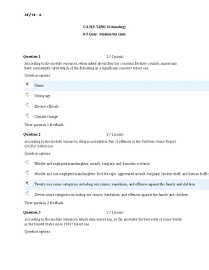CJ315- 6-3 Quiz Module Six Quiz - CJ-315-T2591 Victimology 6-3 Quiz: Module Six Quiz Question 1 ...