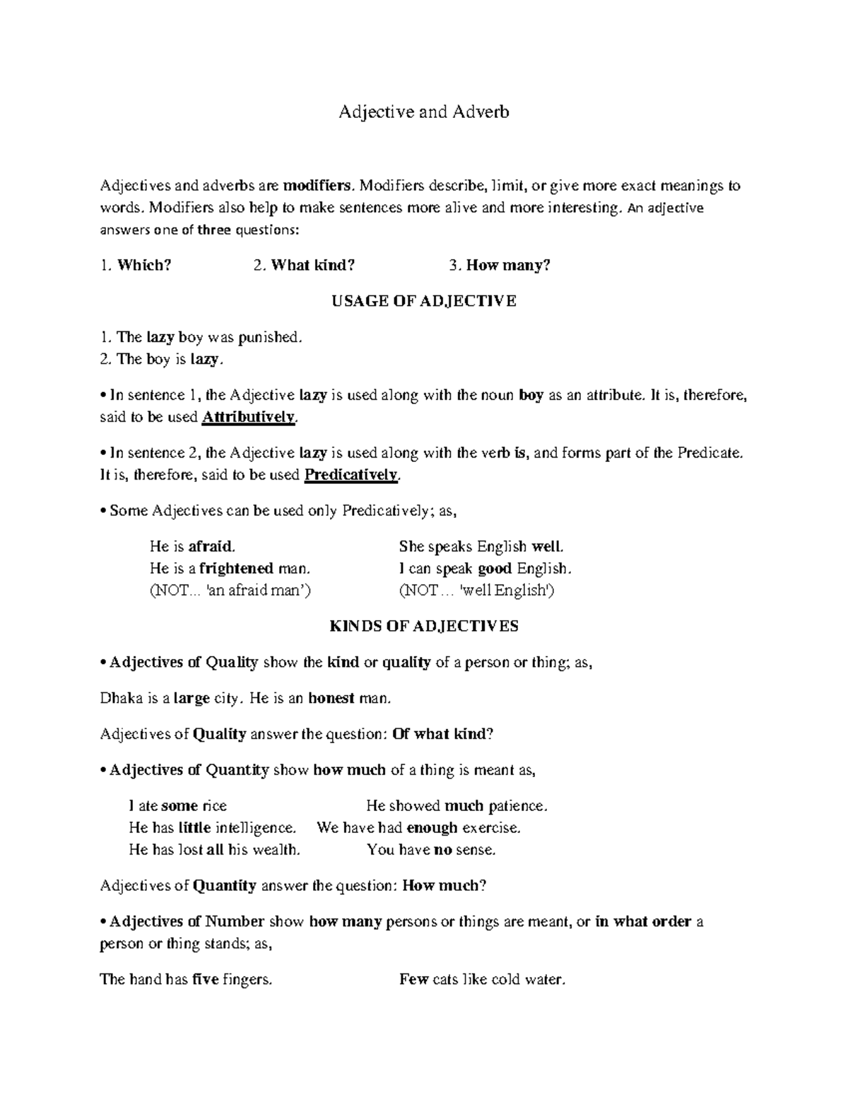 Adjective and Adverb Usage: Understanding Modifiers in English - Studocu
