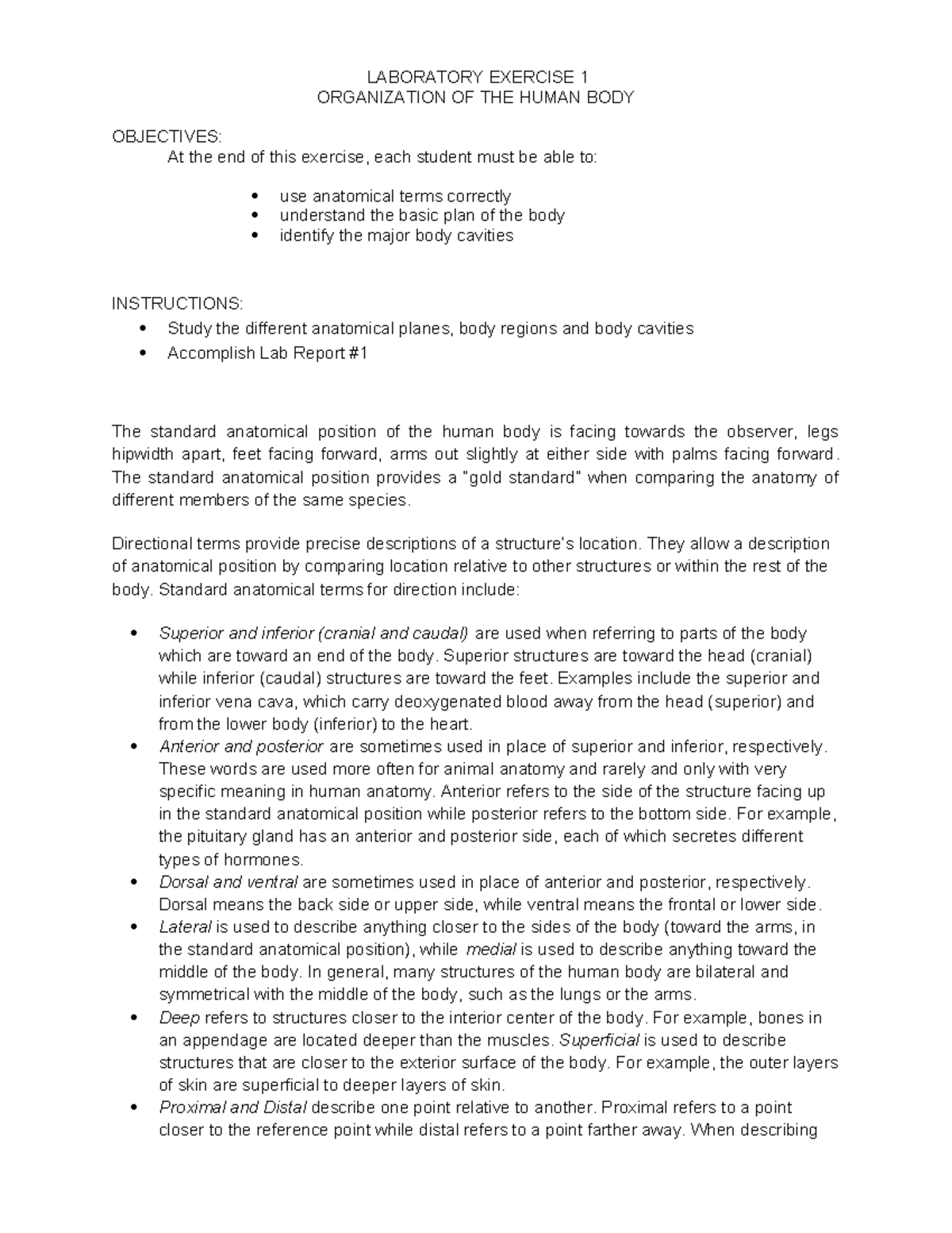 A) HAPP111 LAB Exercise 1 Organization of the Human Body - LABORATORY ...