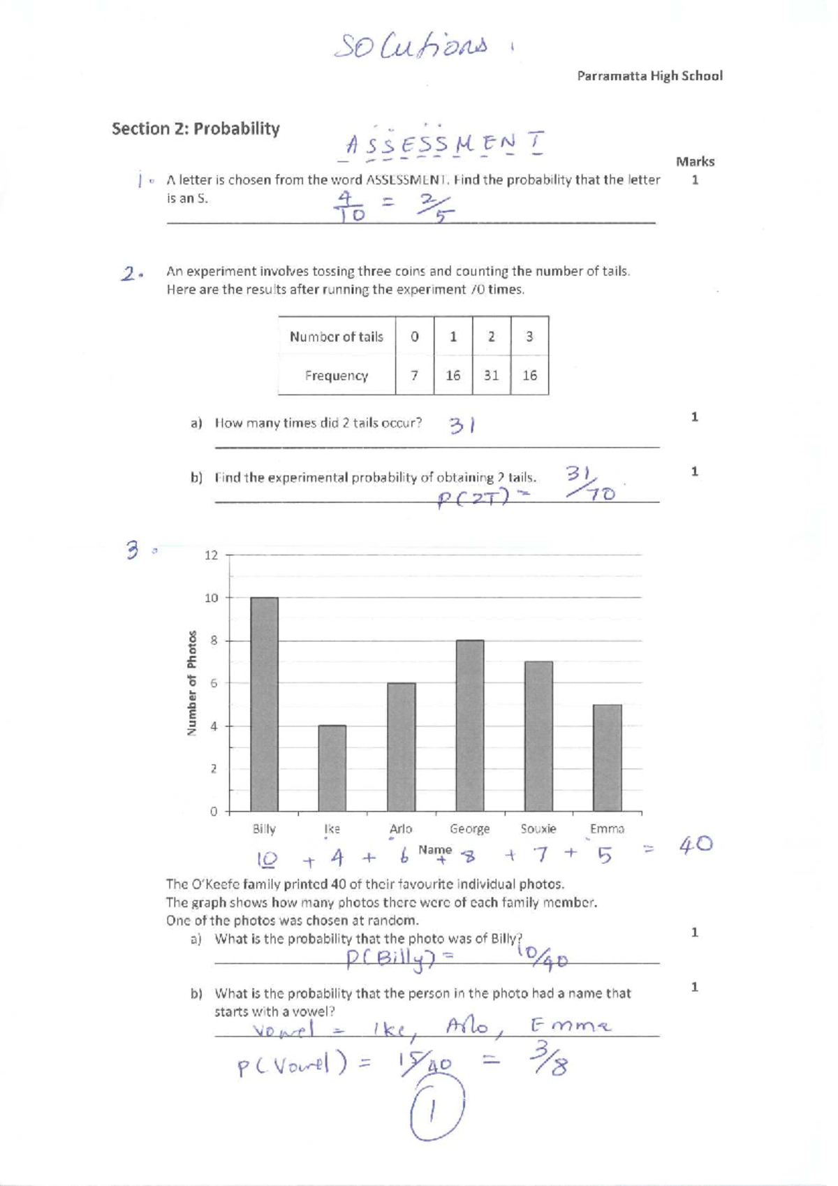 Maths Adv Year 10 Solutions: Probability & Graphs Assessment 2025 - Studocu