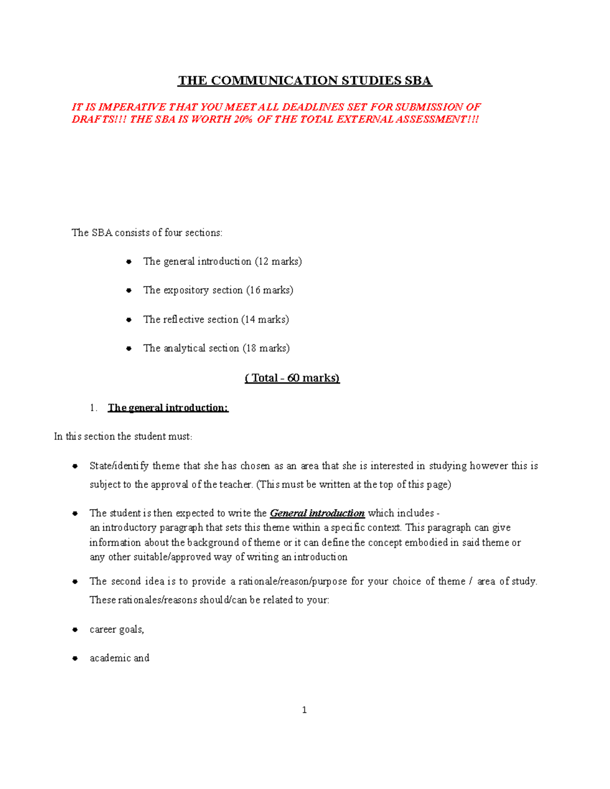 Communication Studies IA: SBA Outline and Guidelines for Submission ...