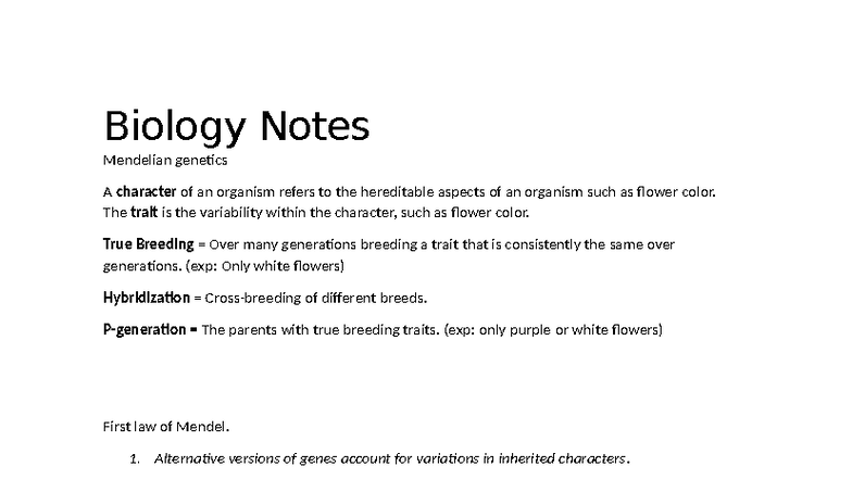 Biology Notes - 1e Jaar Aantekeningen: Mendelian Genetics Overview ...