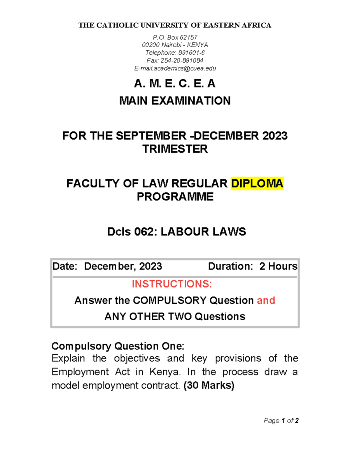 Dcls 062: Labour Laws Final Exam Guide - Sept 2023 Trimester - Studocu