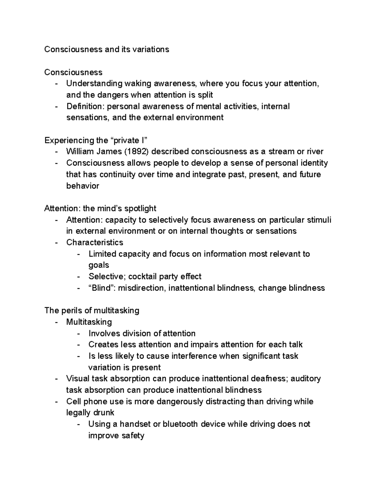 Chapter 4 Notes: Consciousness and Sleep Variations (Psych 101) - Studocu