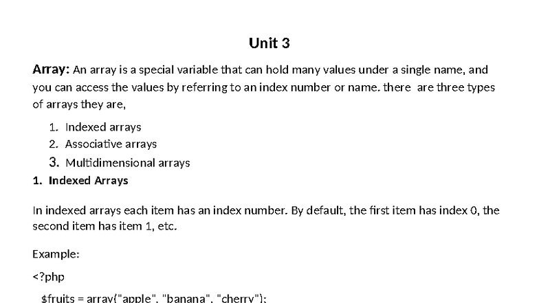 Web Tech U3: Understanding Arrays and Date Functions - Studocu