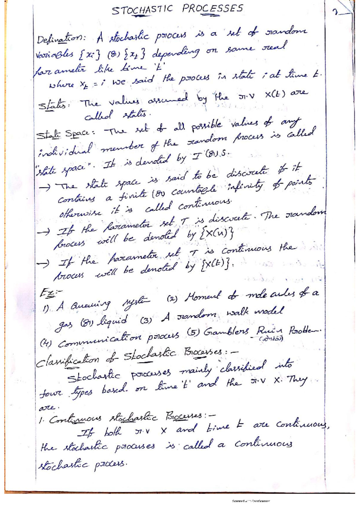 Stochastic Processes Overview: Definitions and Classifications (COSM 5) - Studocu