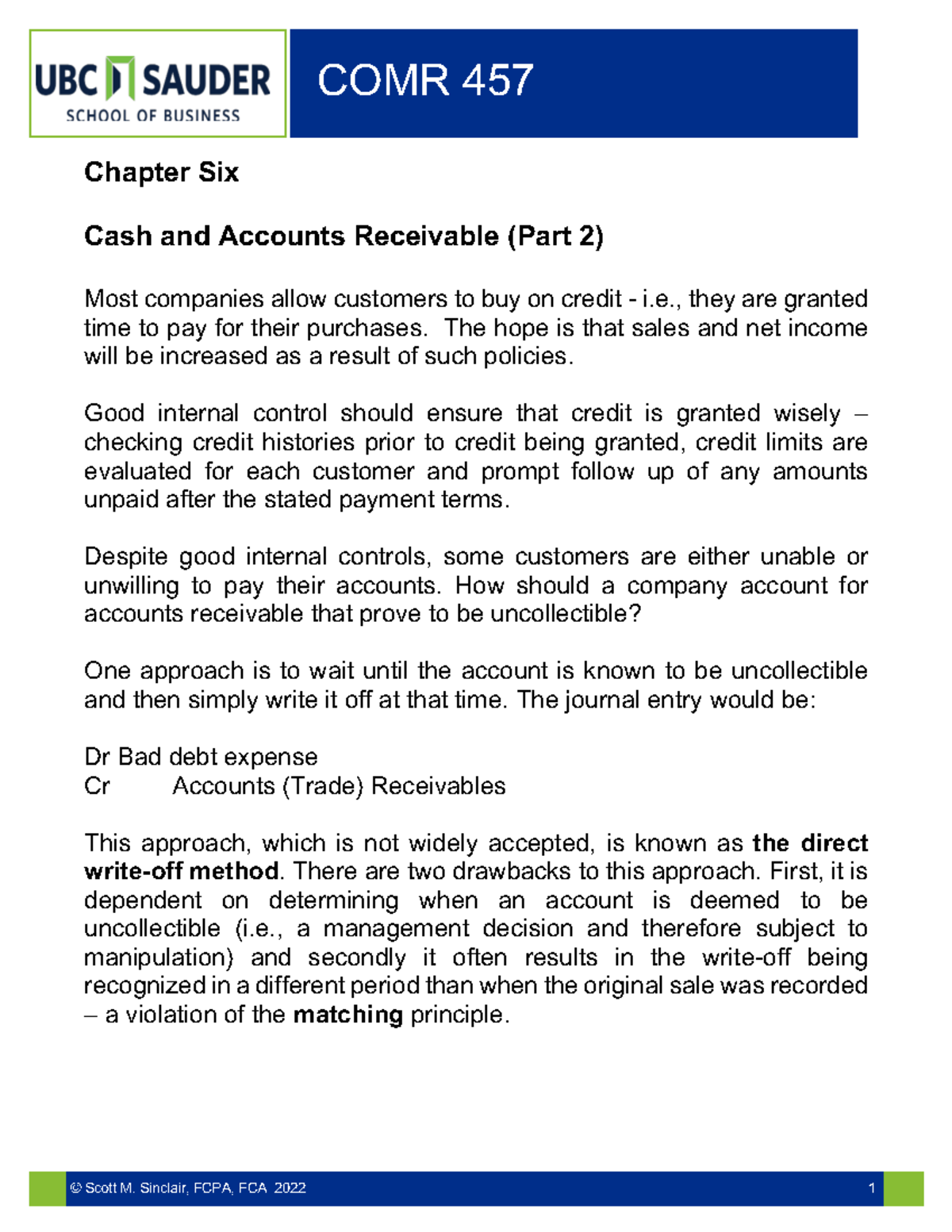 COMR 457 Chapter 6 Notes (Part 2): Cash & Accounts Receivable Analysis ...