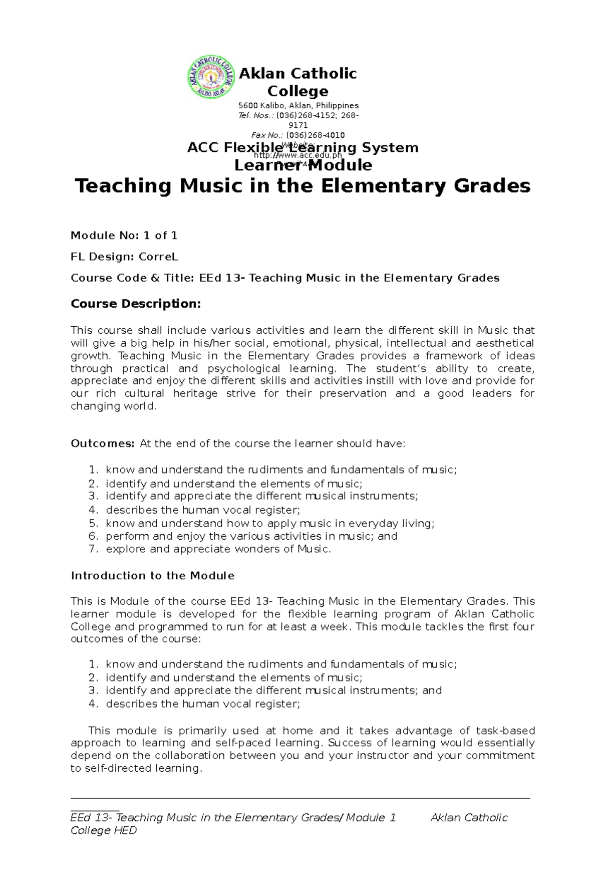 EED 13-Module 1 (Teaching Music in the Elementary Grades) - Teaching ...