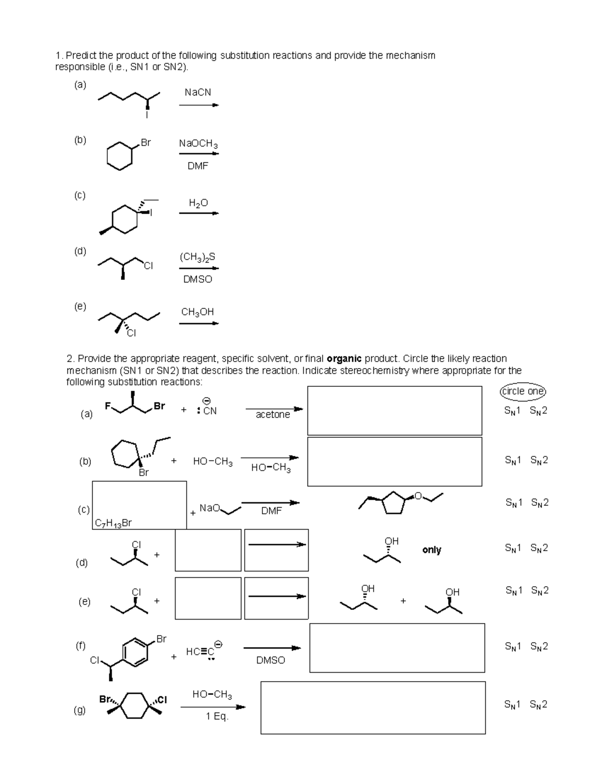 Chapter 7B In-Class Problem Set: Substitution Reactions & Mechanisms ...
