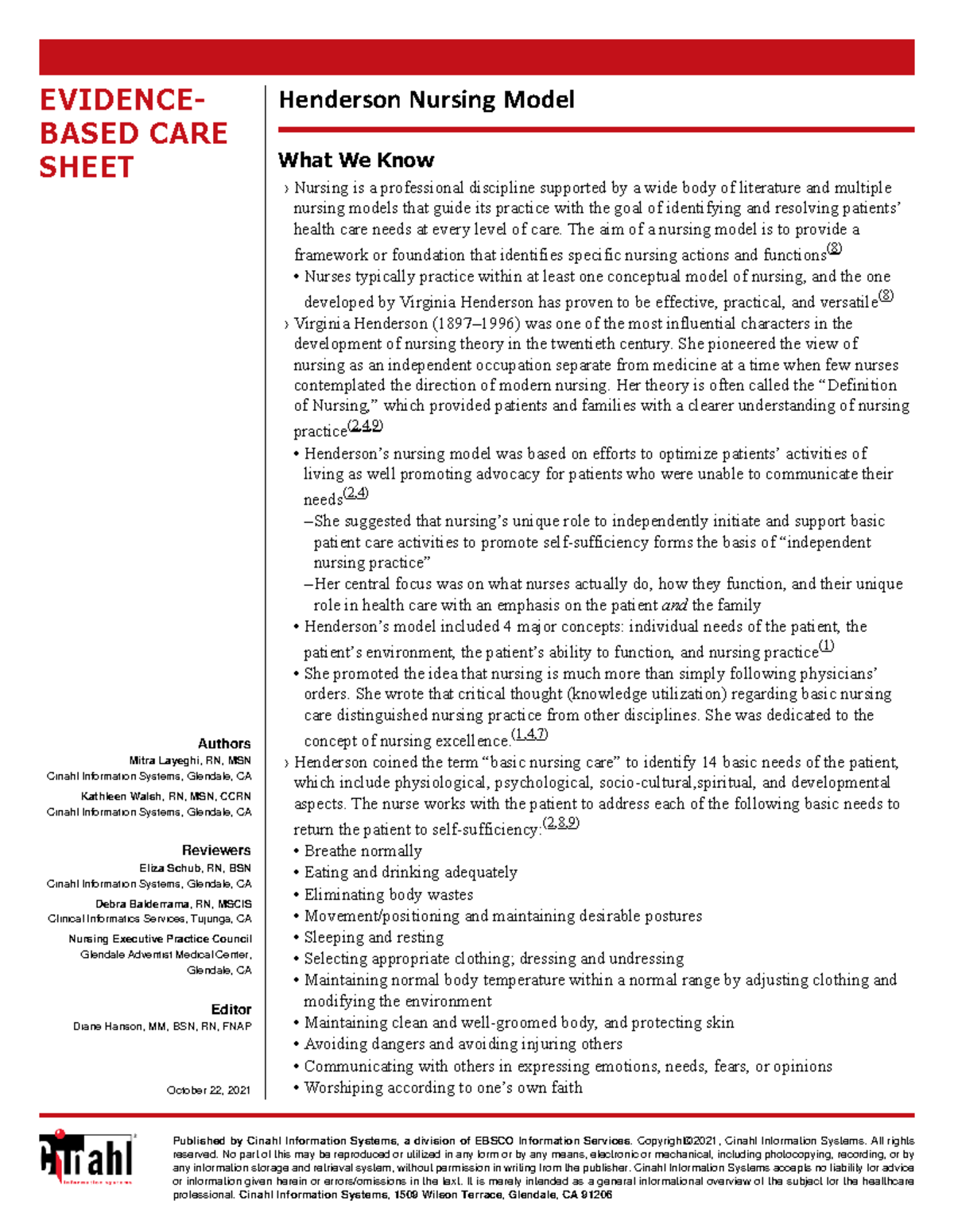 Nursing Reference Center Plus: Henderson Nursing Model Overview - Studocu
