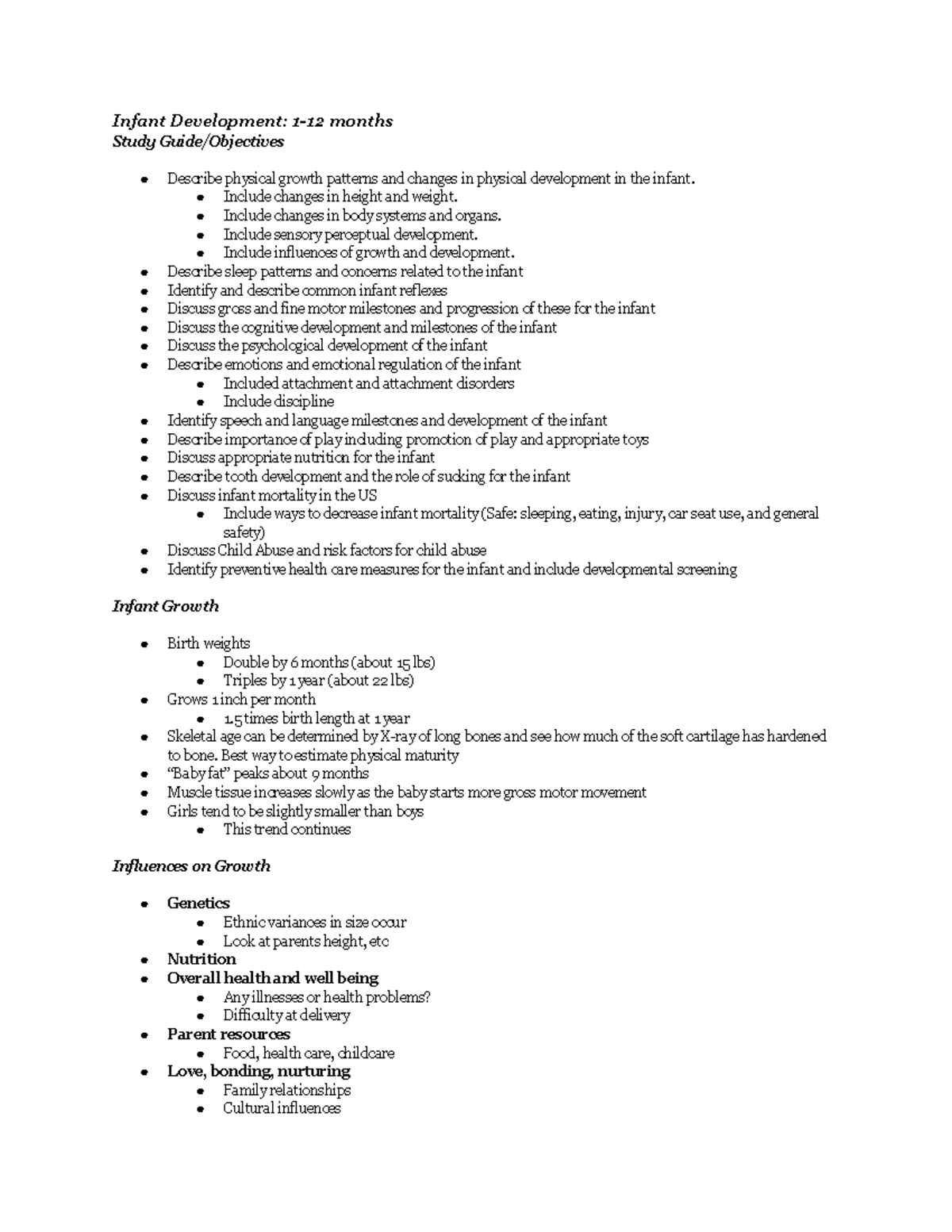 Infant Development Study Guide: Milestones & Growth (0-12 Months) - Studocu