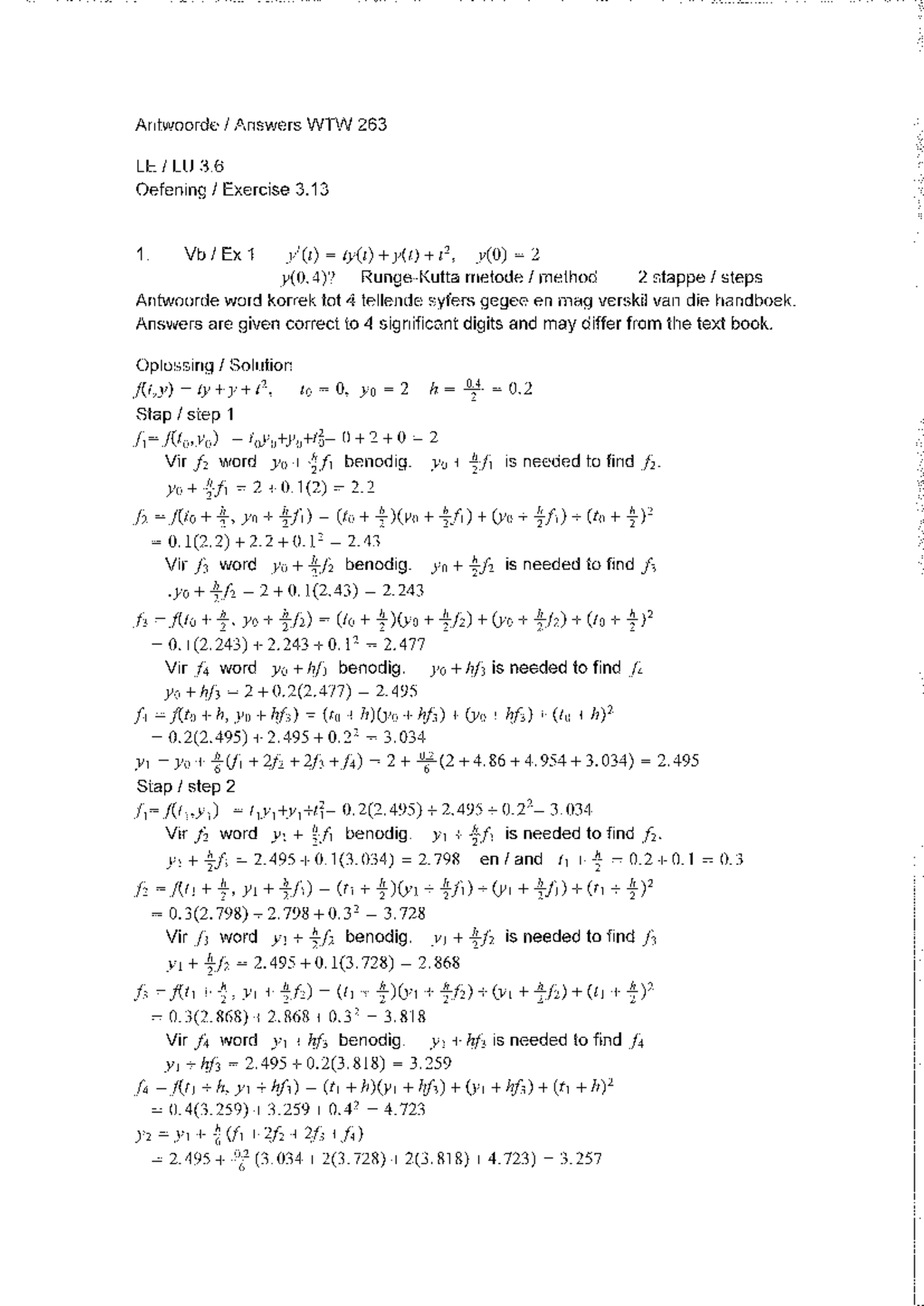 WTW 263 Final Exam Answers for Exercise 3.13 and Method Steps - Studocu