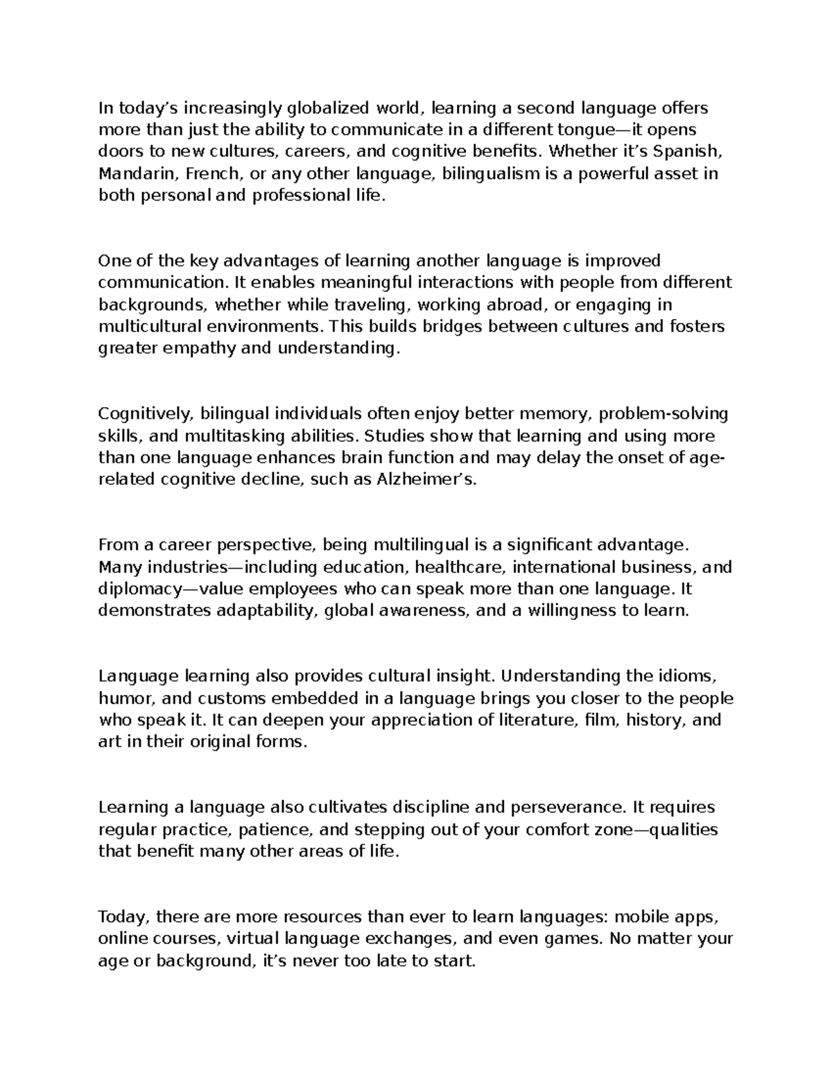 The Importance of Learning a Second Language in a Globalized World ...