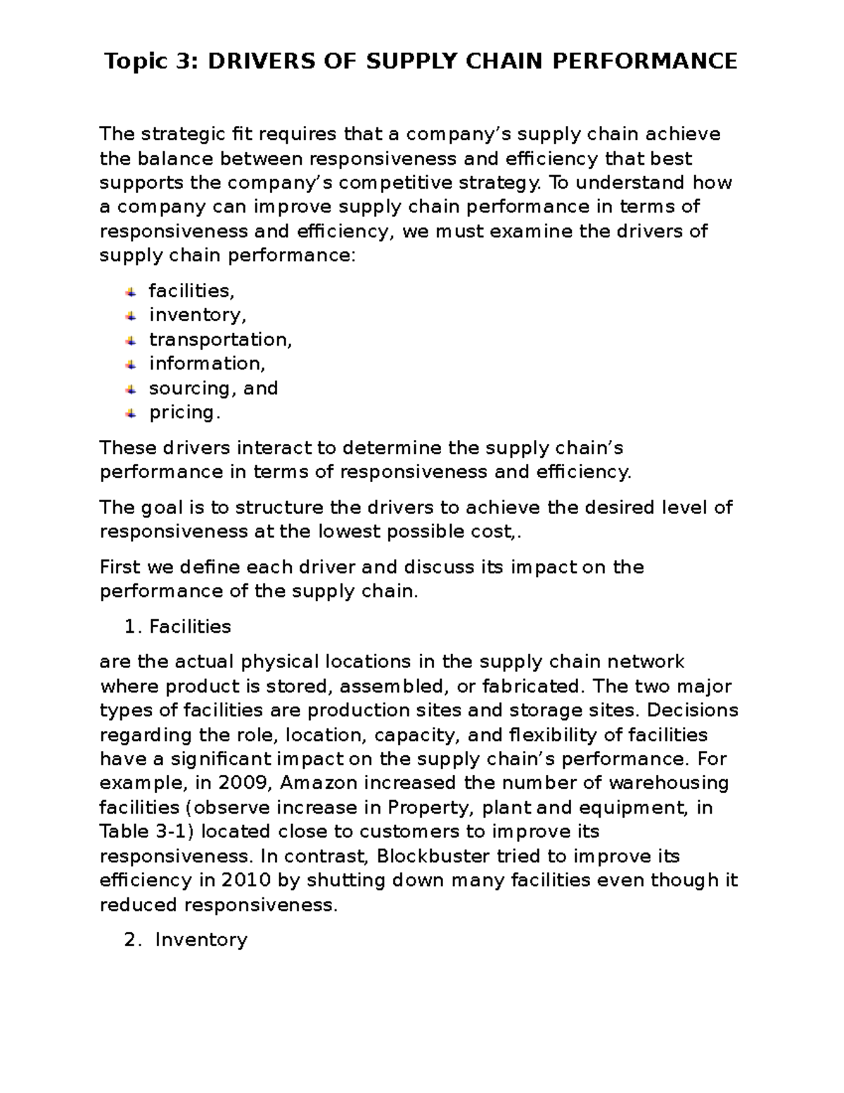 Drivers of Supply Chain Performance - Study Notes - Studocu