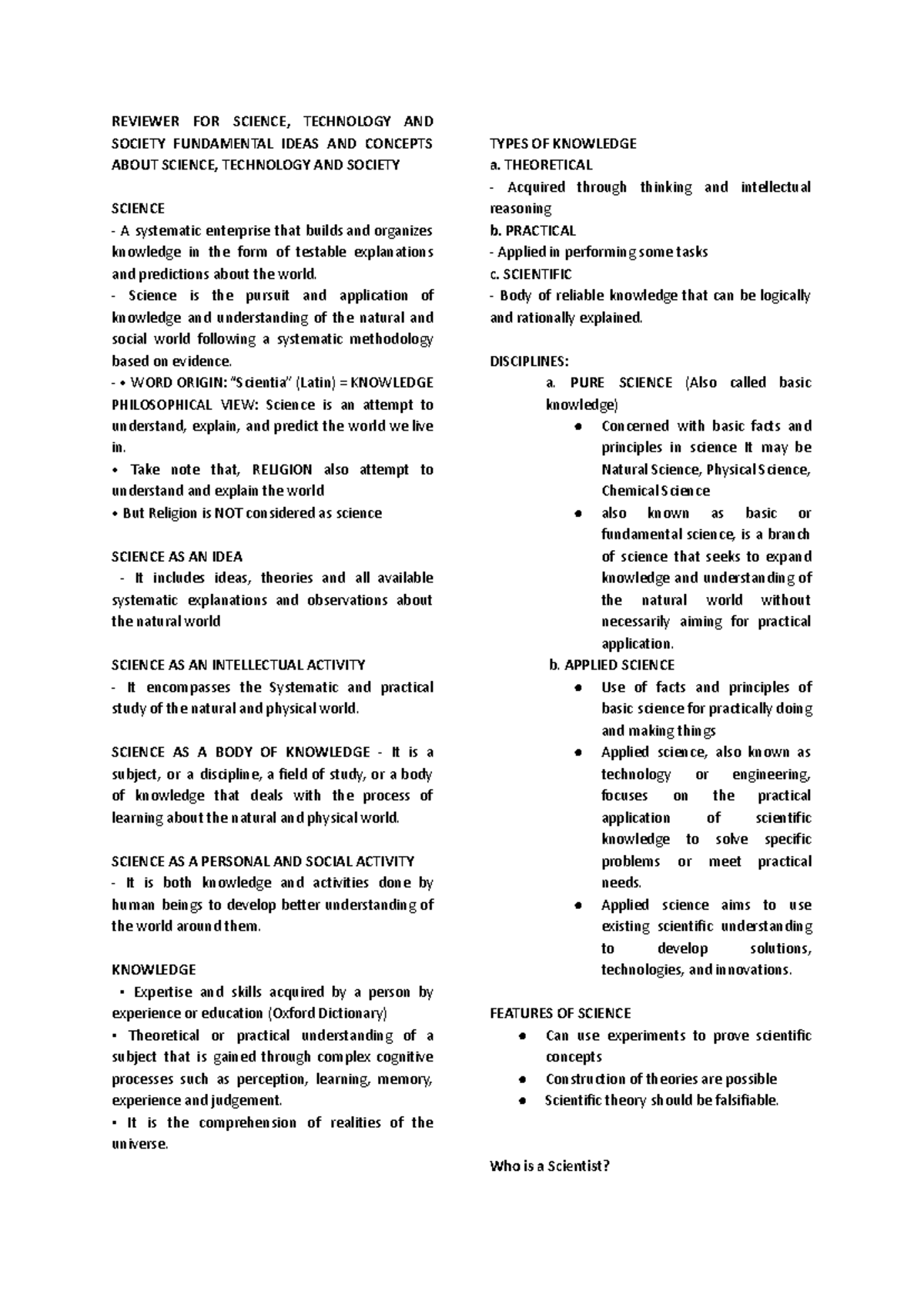 STS- Finals Reviewer: Key Concepts in Science, Technology, and Society ...