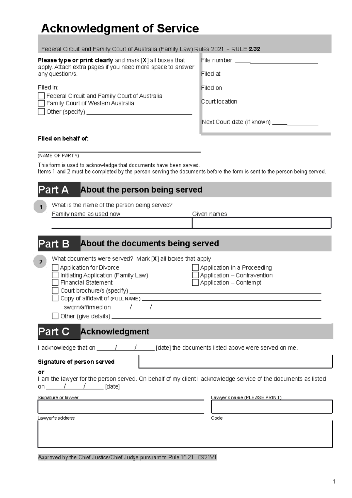 Acknowledgment of Service Form - Acknowledgment of Service Federal ...