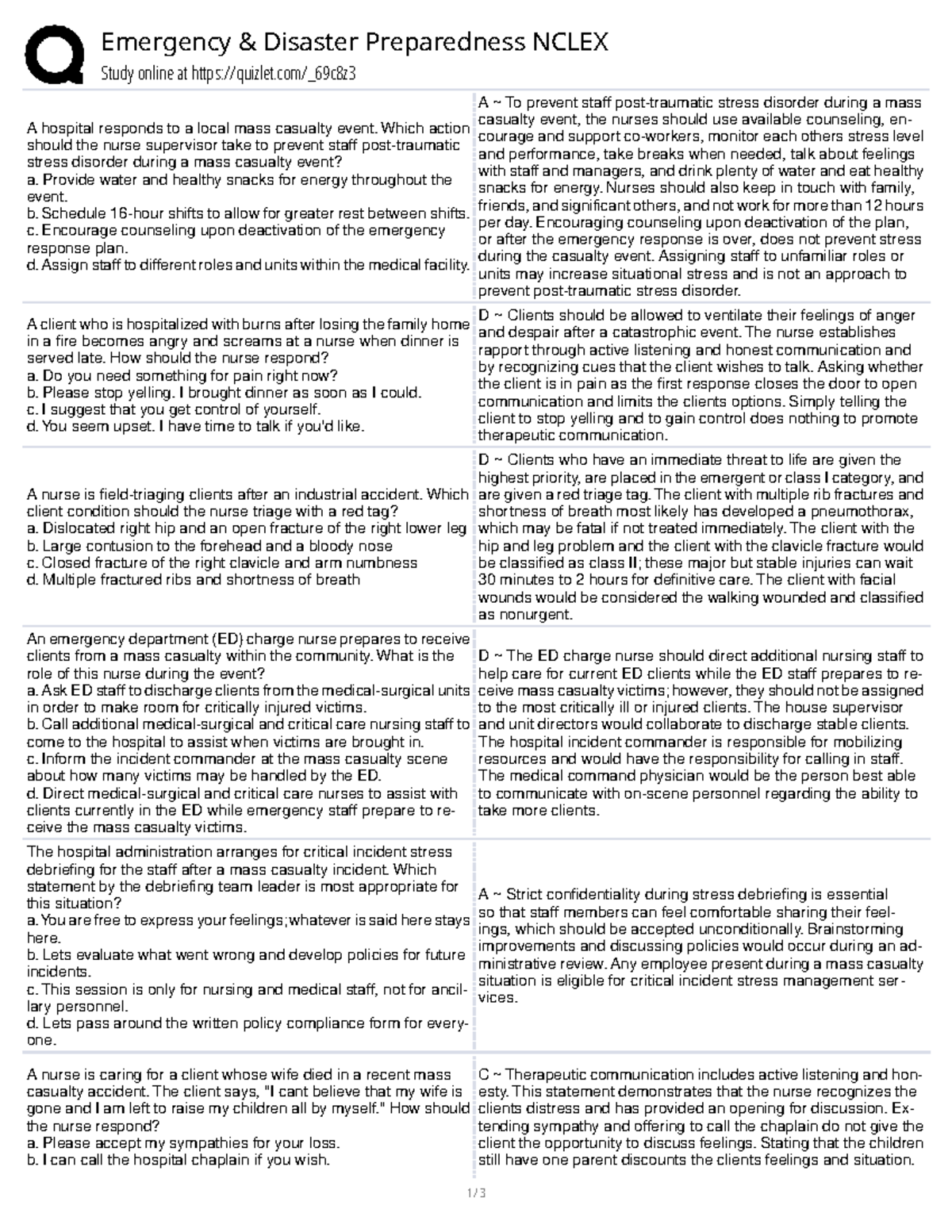 Emergency Disaster Preparedness NCLEX Study Guide - Studocu