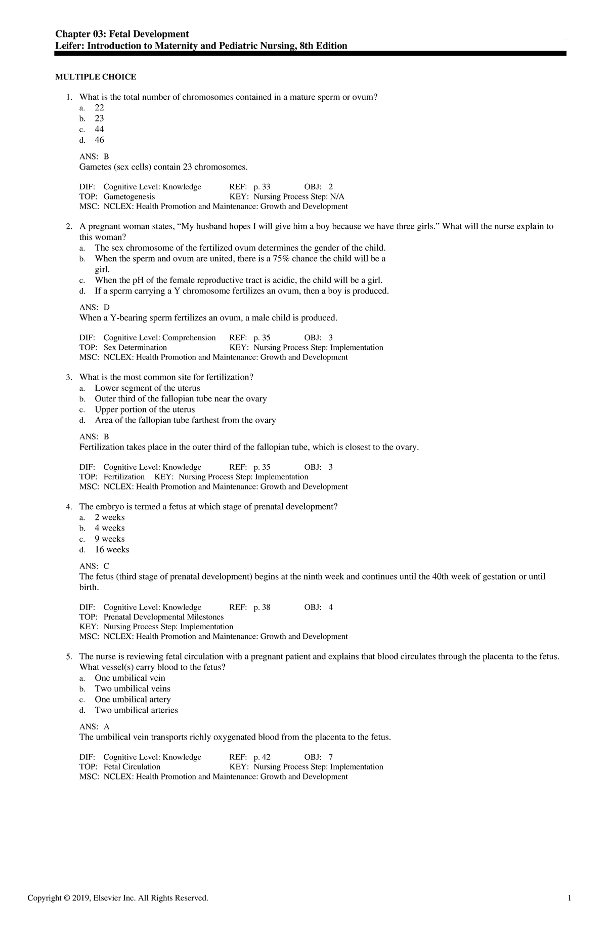 Exam View - Chapter 03: Fetal Development Overview and MCQs - Studocu