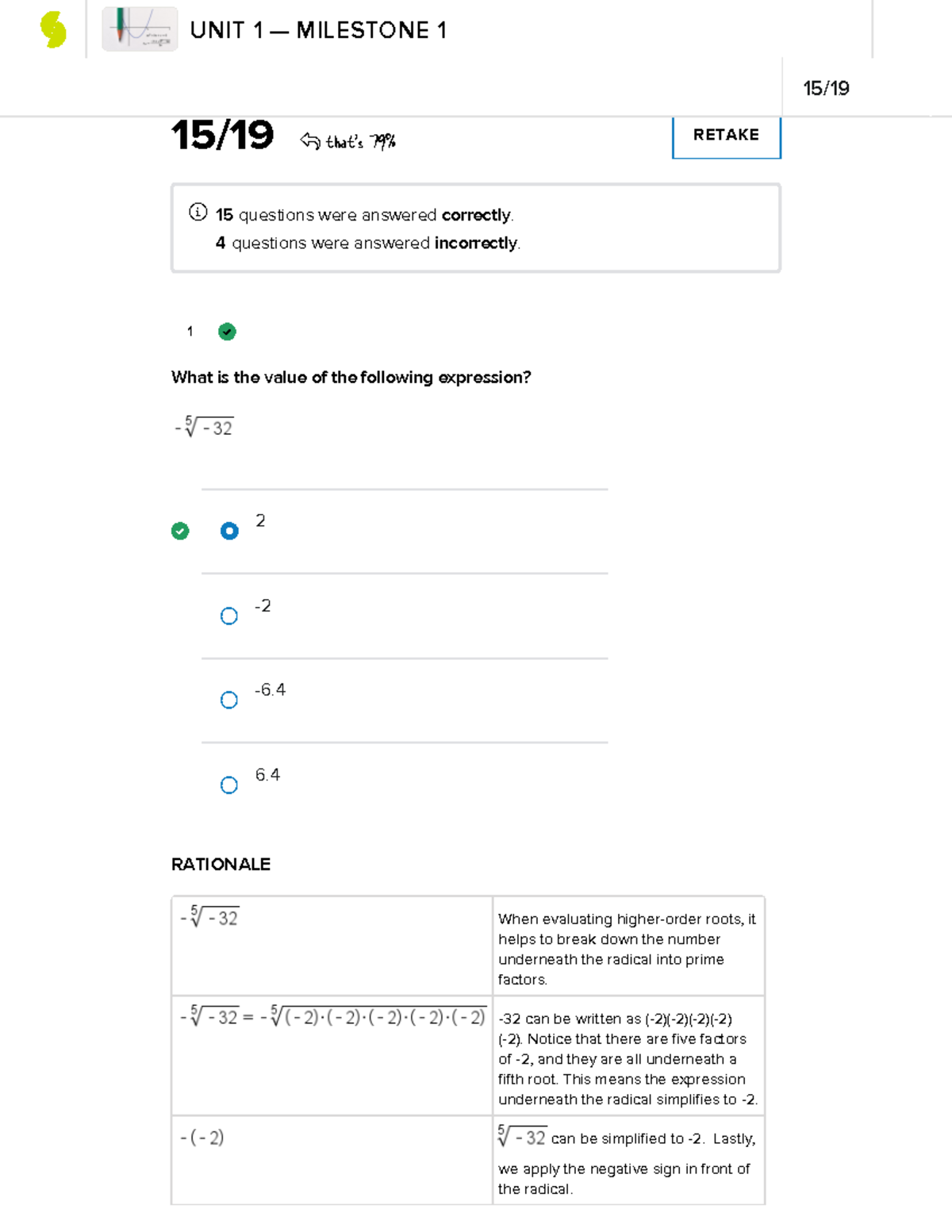 Unit 1 Milestone 1: Evaluating Expressions and Radicals - Studocu